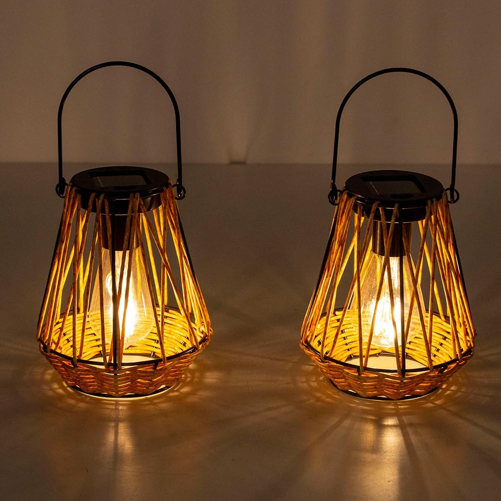 FGERFE-Solar Lanterns,2 Pack Hanging Solar Lantern Outdoor Lanterns for ...