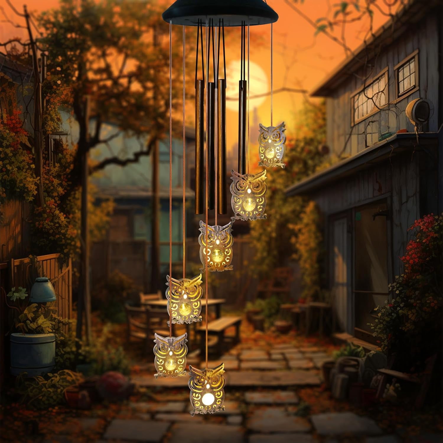 FGERFE-Solar Owl Wind Chimes Outdoor,Solar Wind Chimes for Outside ...