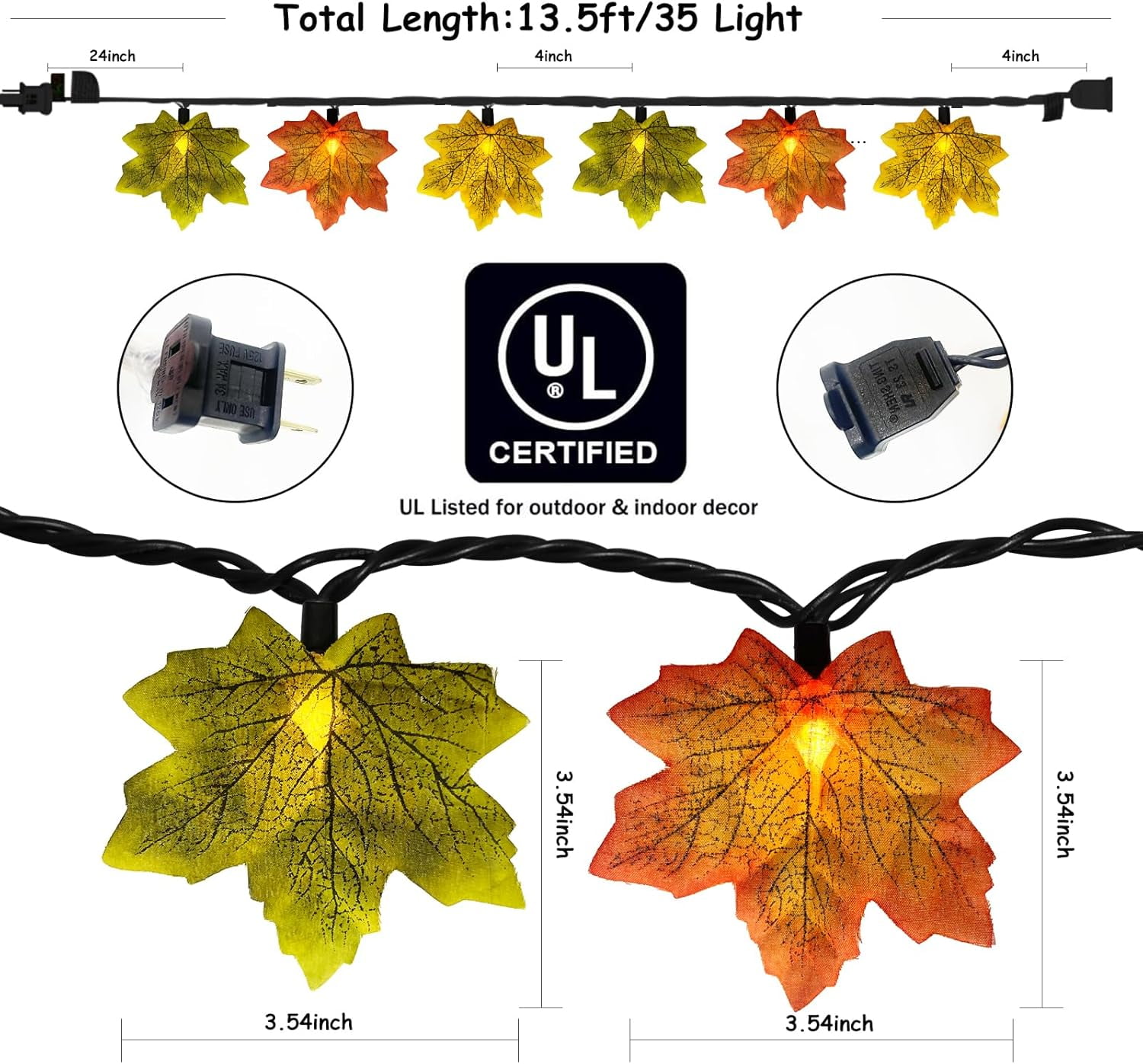 FGERFE-Tricolor Autumn Maple Leaves Decoration Lights, 13.5FT Plug in ...
