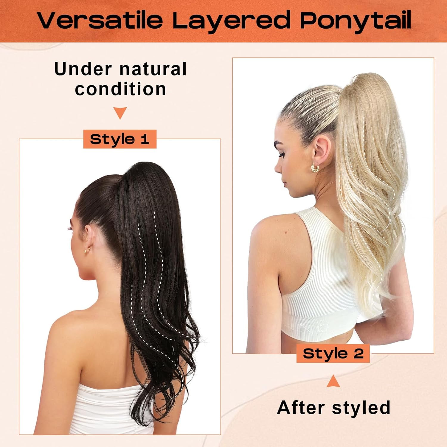 FGERFE-Versatile Drawstring Ponytail Extension, 18" Long Wavy Multi ...