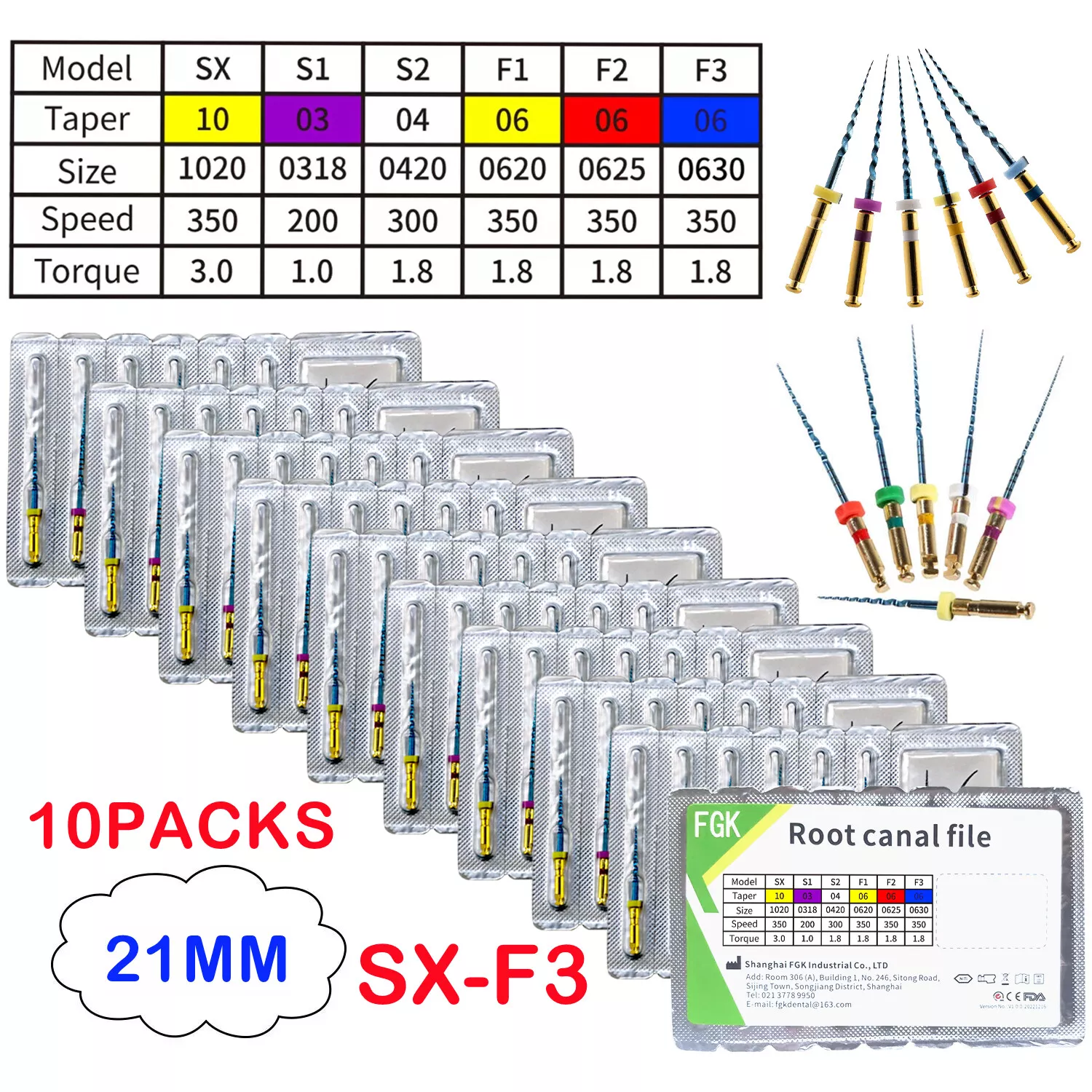 FGK 10Packs x 6PC Heat Memory Dental Endo Files NITI Rotary V Blue ...