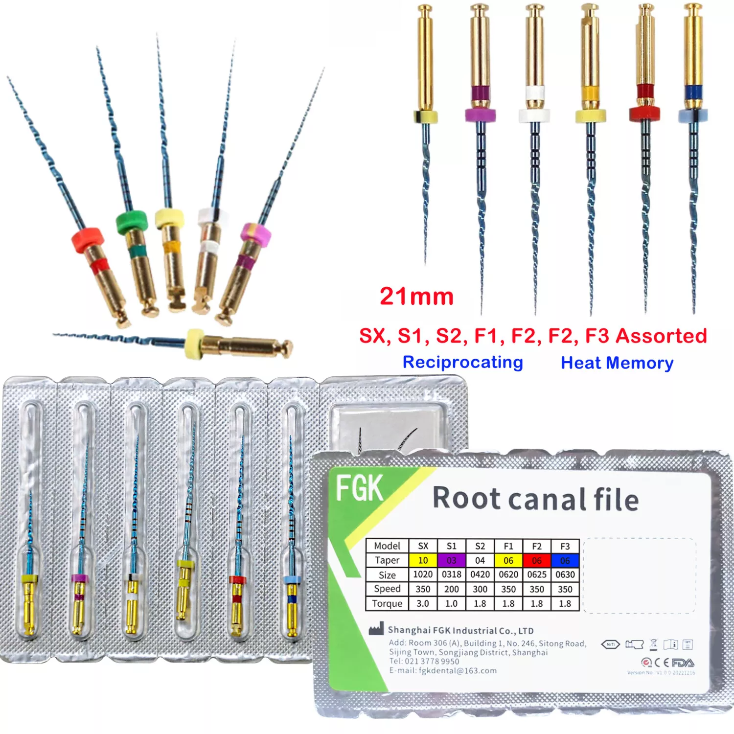 FGK 6PC Heat Memory Dental Endo Files NITI Rotary V Blue Files Engine ...