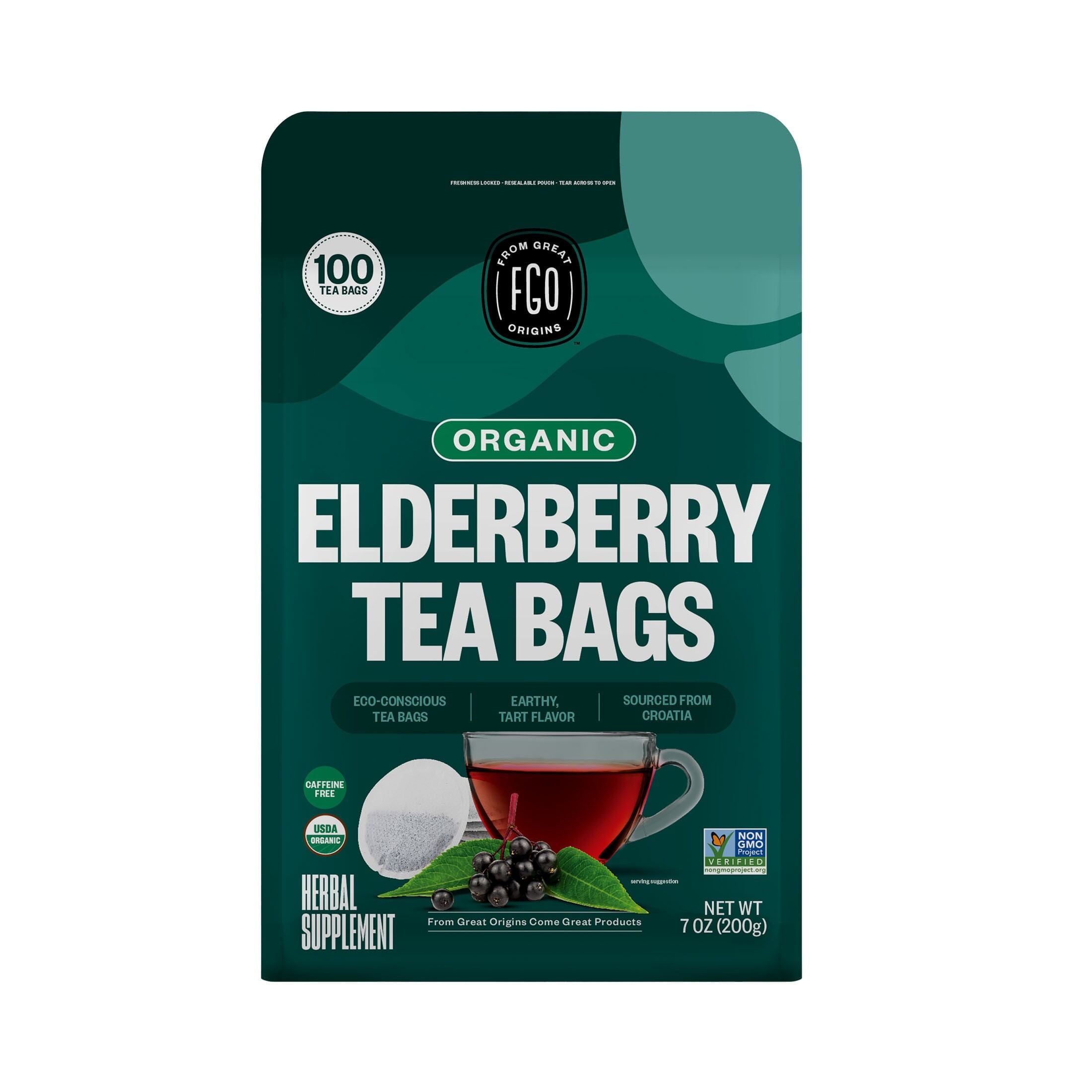 FGO Elderberry Tea, Organic, Eco-Conscious Tea Bags (100 Count ...