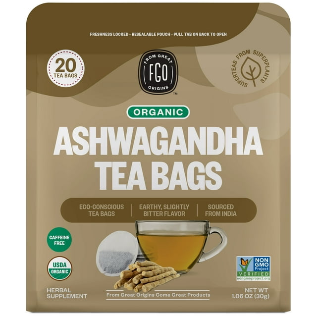 FGO From Great Origins, Ashwagandha Herbal Tea, Organic Tea Bags, 20 ...