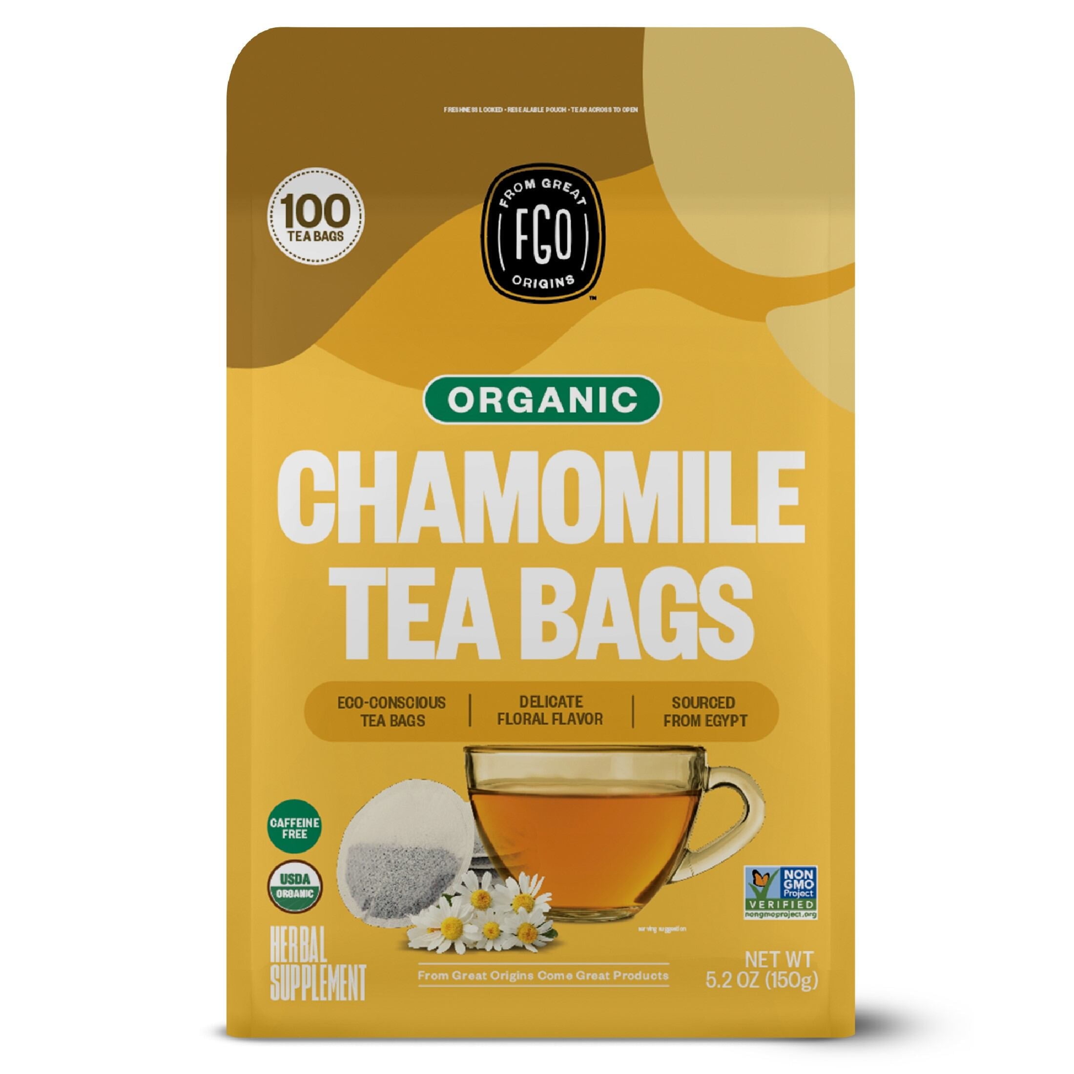 FGO Organic Chamomile Tea Bags 100 Count Herbal Relaxation Tea with Eco ...