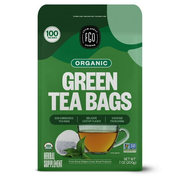 FGO Organic Green Tea Bags, Eco-Conscious, 100 Count, Delicate Earthy ...