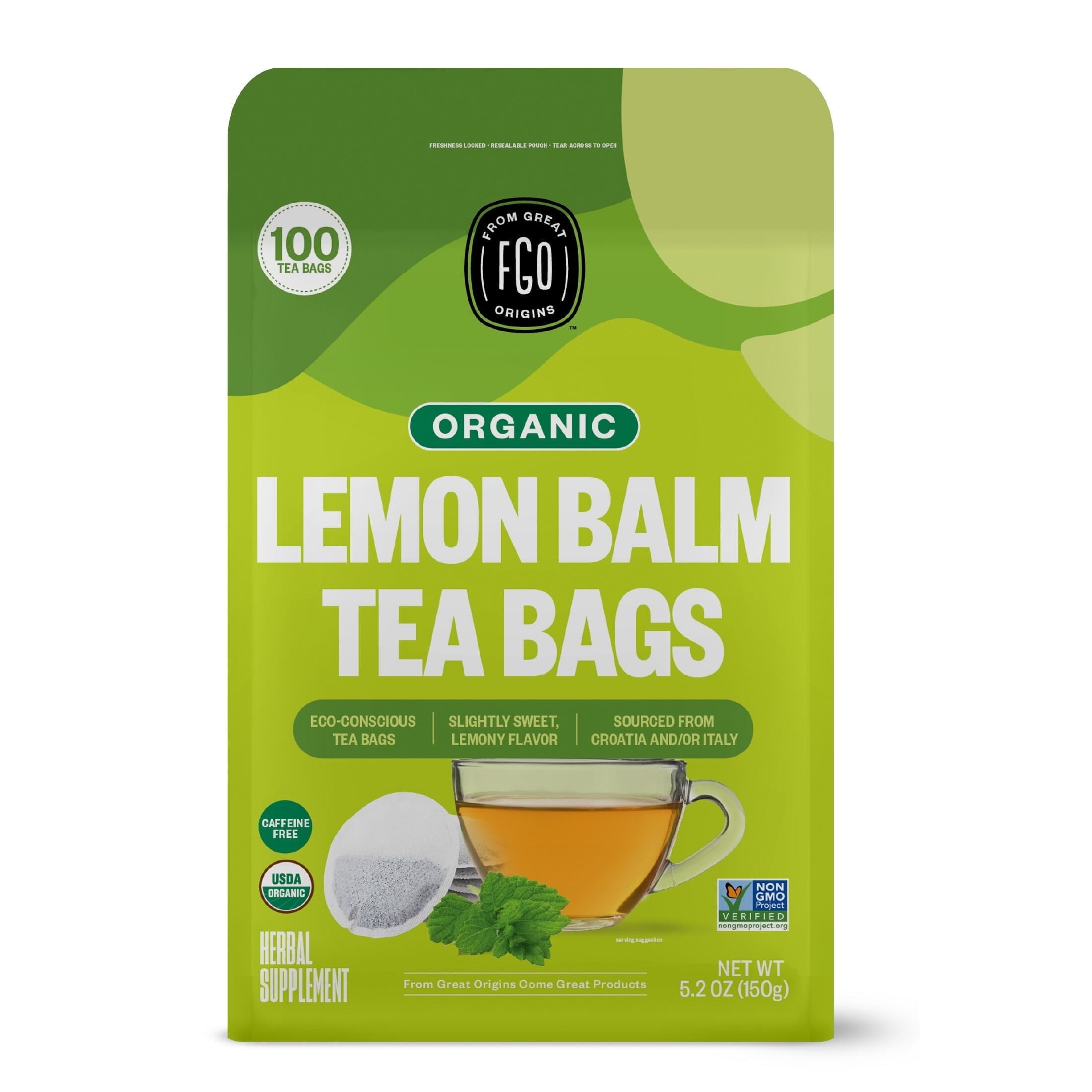 FGO Lemon Balm Tea, Organic, Eco-Conscious Tea Bags (100 Count ...