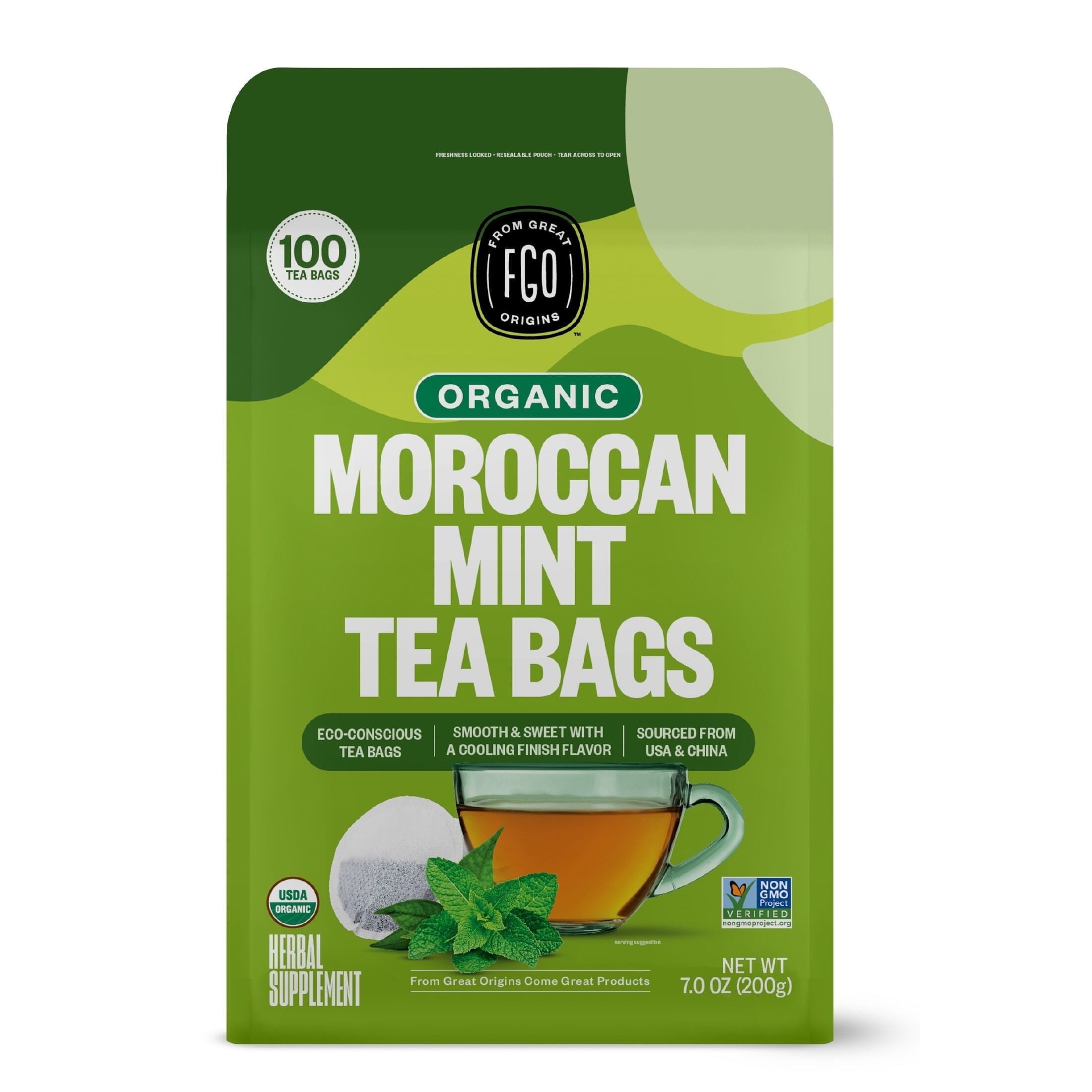 FGO Moroccan Mint Green Tea, Organic, Eco-Conscious Tea Bags (100 Count) - Walmart.com