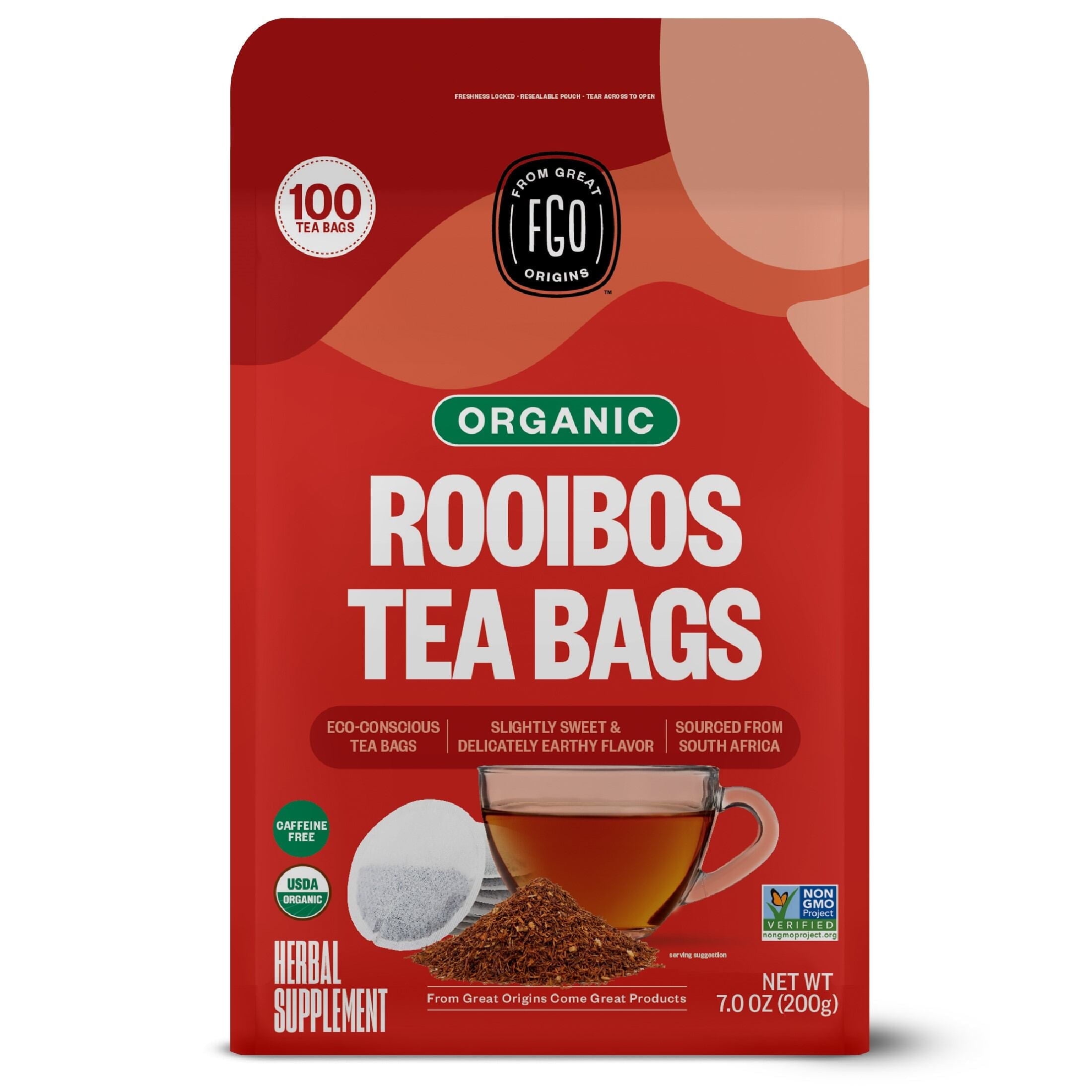 FGO Rooibos Tea, Organic, Eco-Conscious Tea Bags (100 Count) - Walmart.com