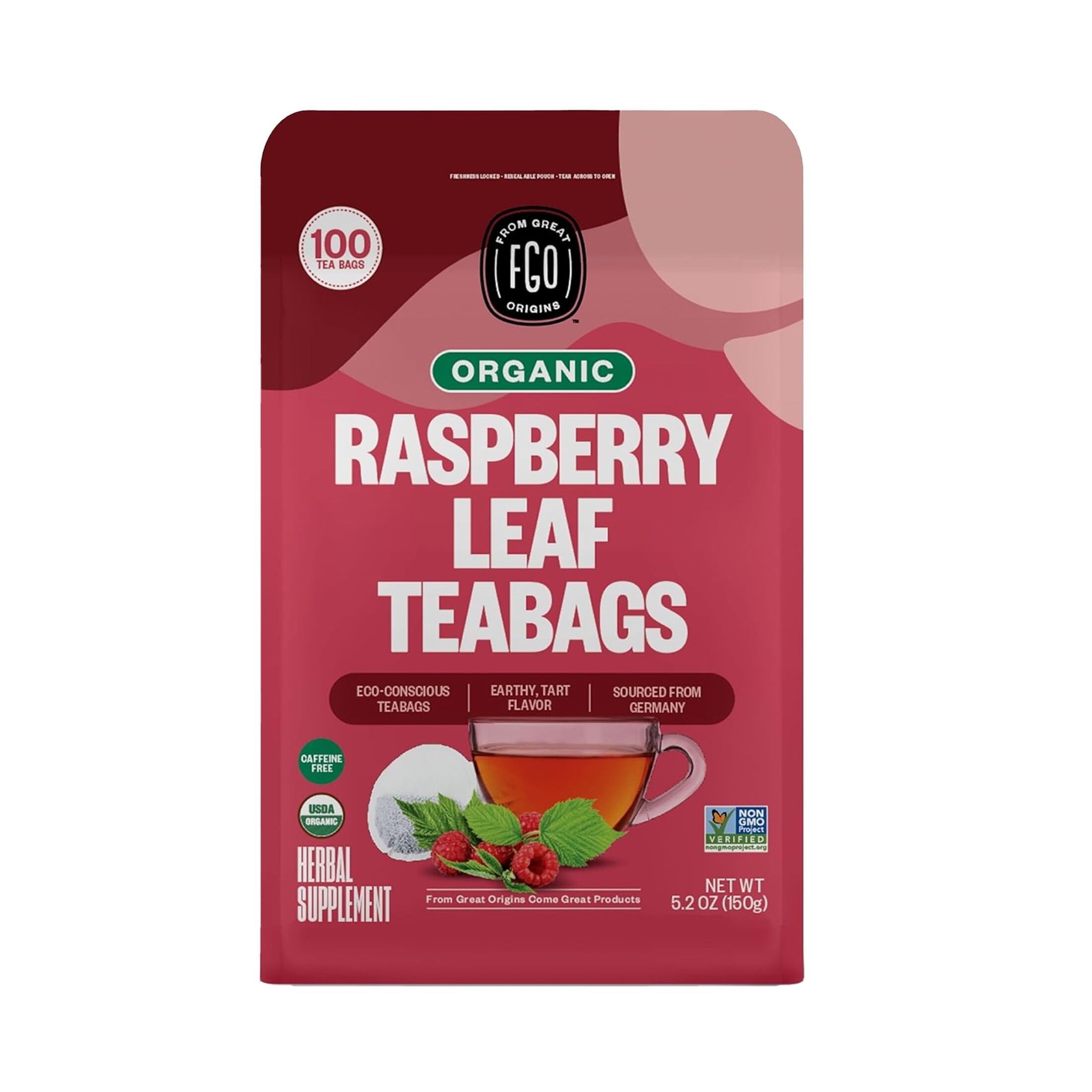 FGO Raspberry Leaf Tea, Organic, Eco-Conscious Tea Bags (100 Count ...