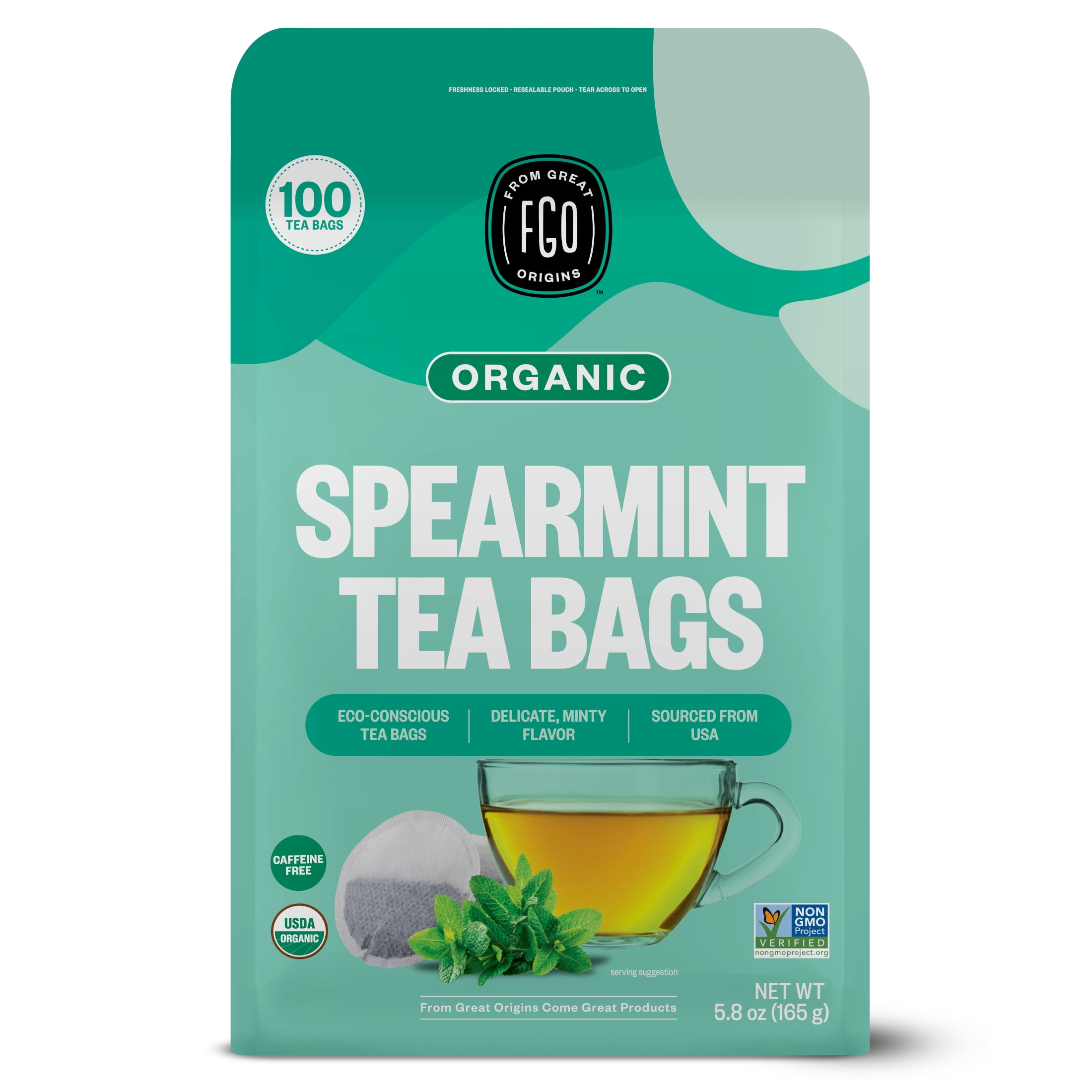 FGO Spearmint Tea, Organic, Eco-Conscious Tea Bags (100 Count ...