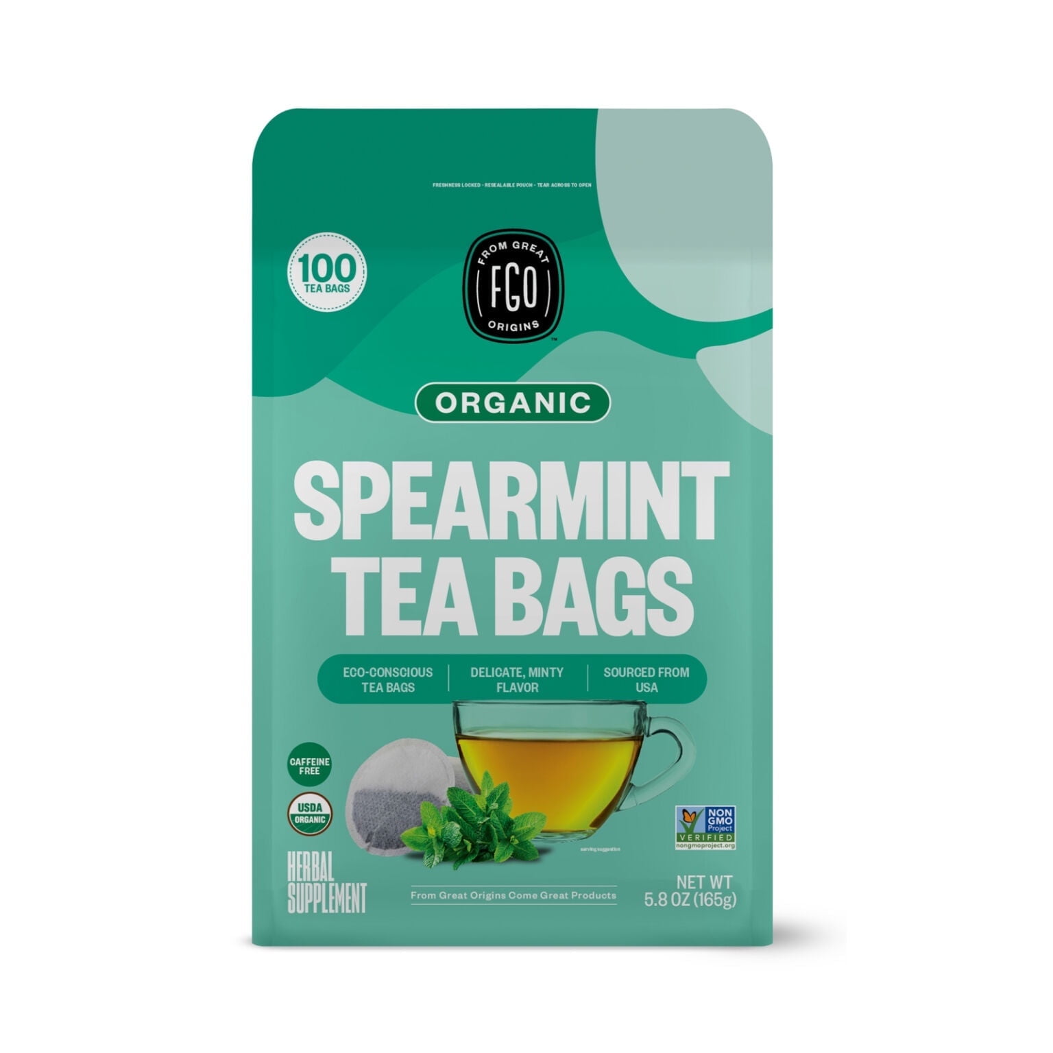 FGO Spearmint Tea, Organic, Eco-Conscious Tea Bags (100 Count ...