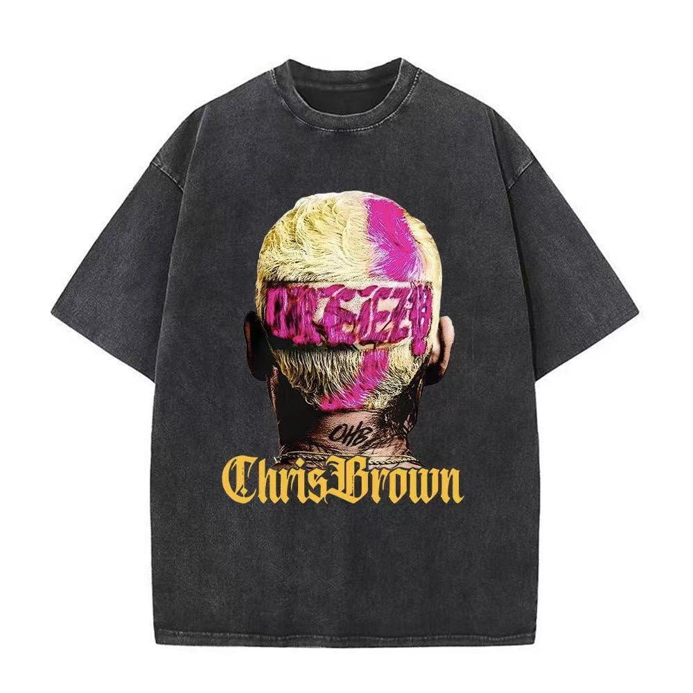 FGRSGHACVN Retro Washed Chris Brown Pop Music Album Cover Graphic T ...