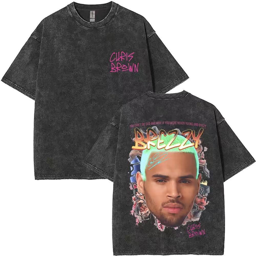 FGRSGHACVN Washed Retro Chris Brown Pop Music Album Cover Graphic T ...