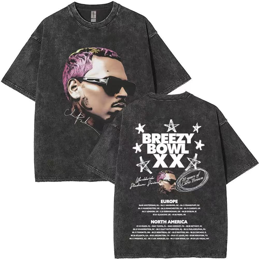 FGRSGHACVN Washed Retro Chris Brown Pop Music Album Cover Graphic T ...