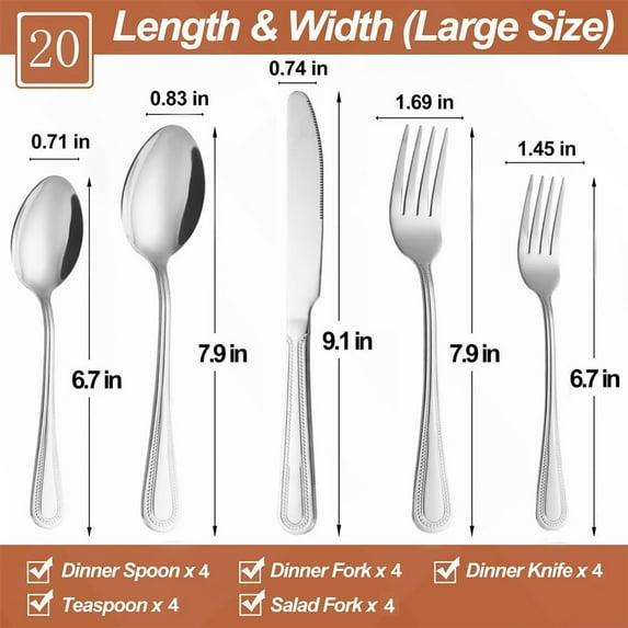 FGTHBF-20 Pcs Silverware Set for 4, Food Grade Stainless Steel Flatware ...