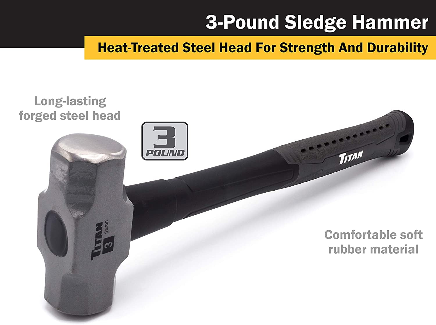 FGTHBF-63000 3lb Sledge Hammer, Forged Steel Head, Overstrike ...