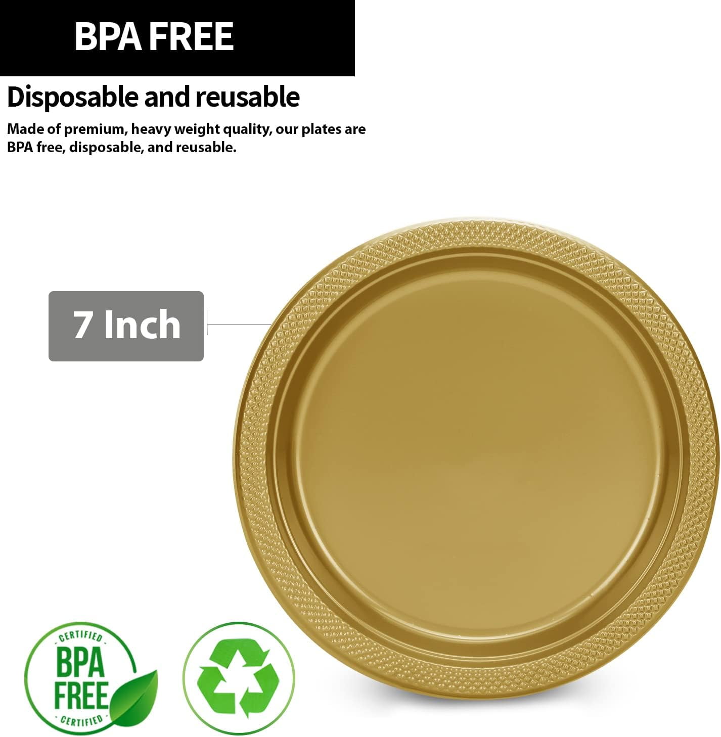 FGTHBF-Gold Solid Color Premium Heavy Weight Plastic Appetizer Plate (7 ...