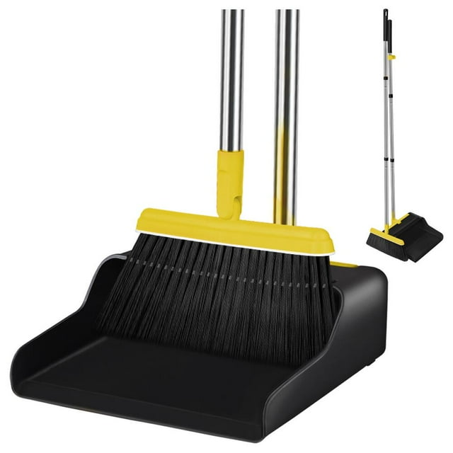 FGY Heavy Duty Broom and Dustpan Set, Adjustable Long Handle Sweeper ...