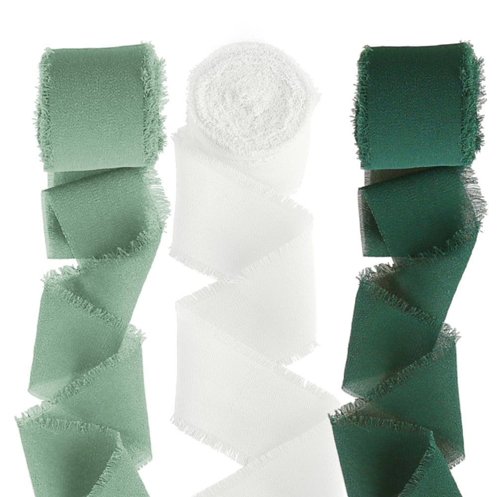 FGY Chiffon Ribbon 3 Rolls 1.5”x 7Yd Fringe Ribbons Silk Chiffon ...
