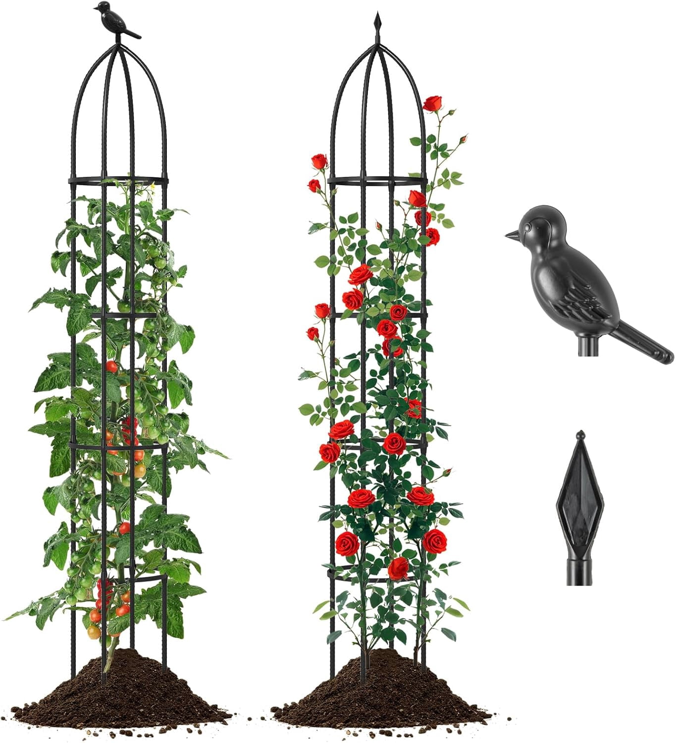 FGYRYK 2-Pack Tomato Cages, 78” PE-Coated Metal Garden Obelisk Trellis ...