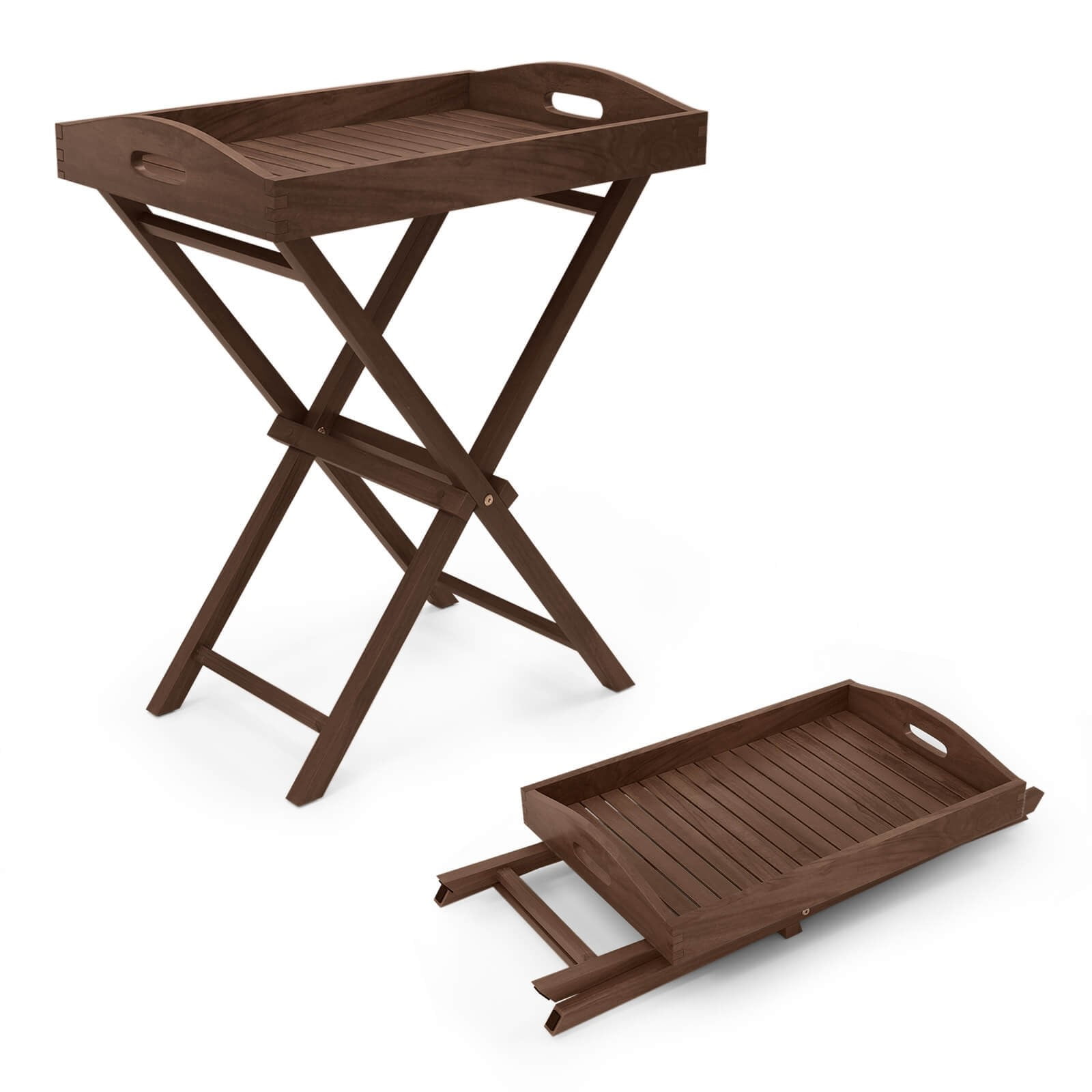 FGYRYK Solid Teak Wood Tray Table 28" High Folding Table with Removable ...