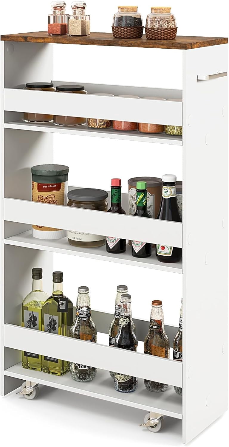 FGYRYK4 Tier Rolling Slim Storage Cart, 8” Narrow Slide Out Kitchen ...