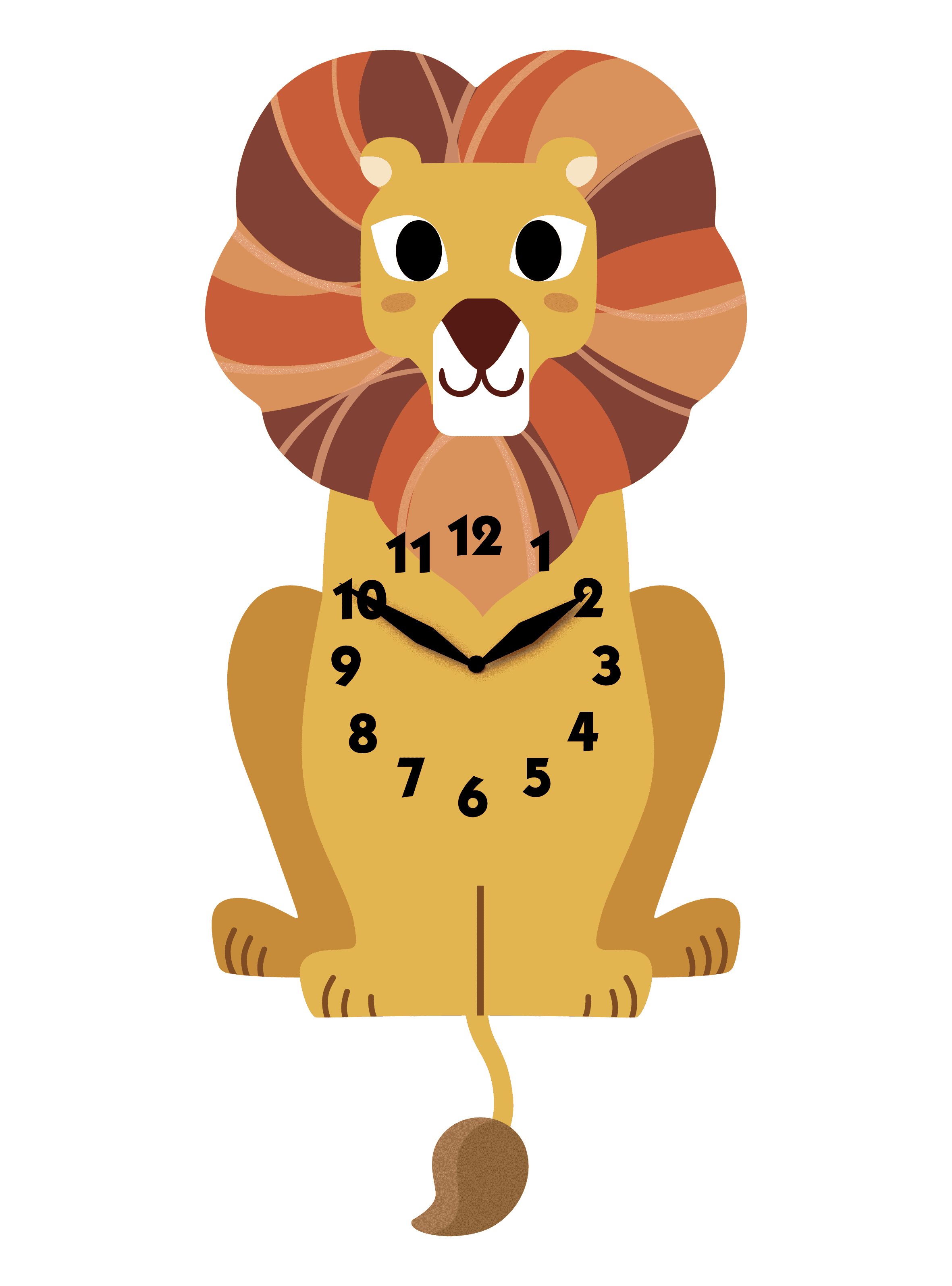 FGnano Adorable Lion Shaped Pendulum Wall Clock, Cartoon Style, Earthy ...