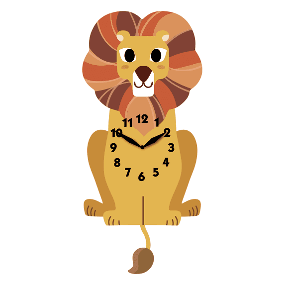 FGnano Adorable Lion Shaped Pendulum Wall Clock, Cartoon Style, Earthy ...
