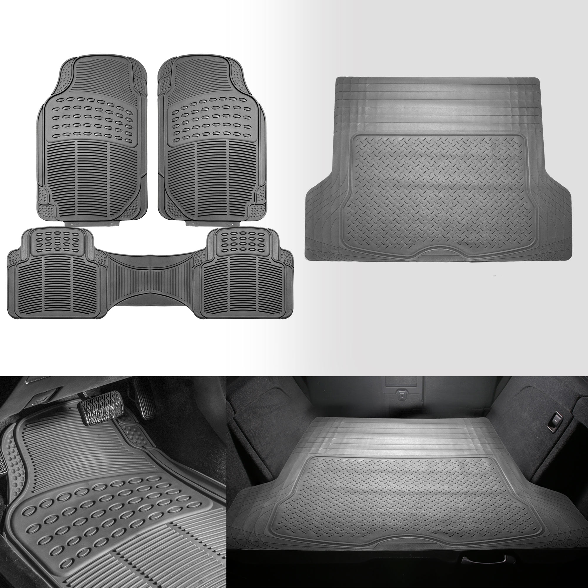 FH Group, 4PC Universal Fit Heavy Duty Gray Floor Mats & Gray Cargo Mat ...