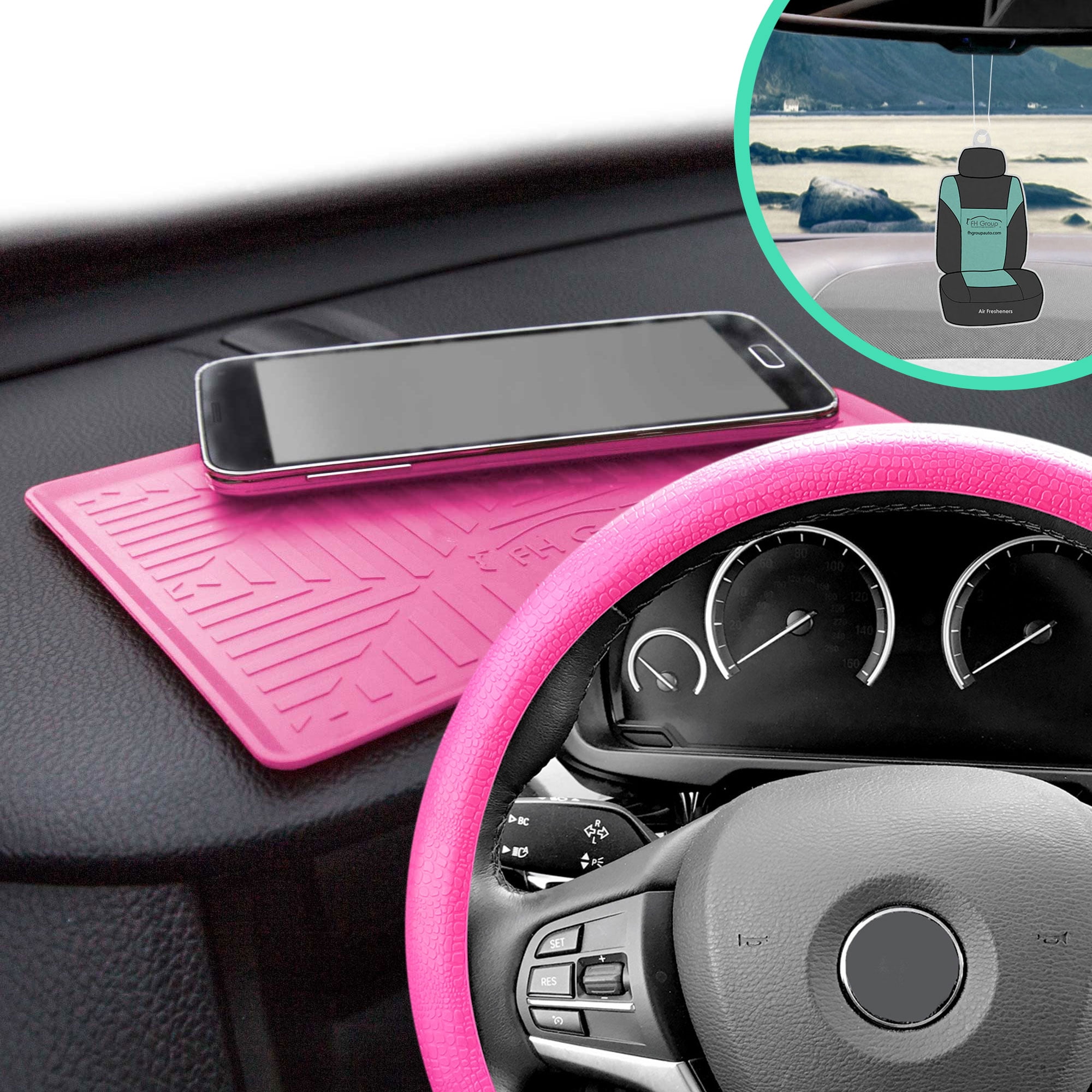 FH Group AFFH3001BABYPINK-FH3011 Silicone Dash Mat, Steering Wheel ...