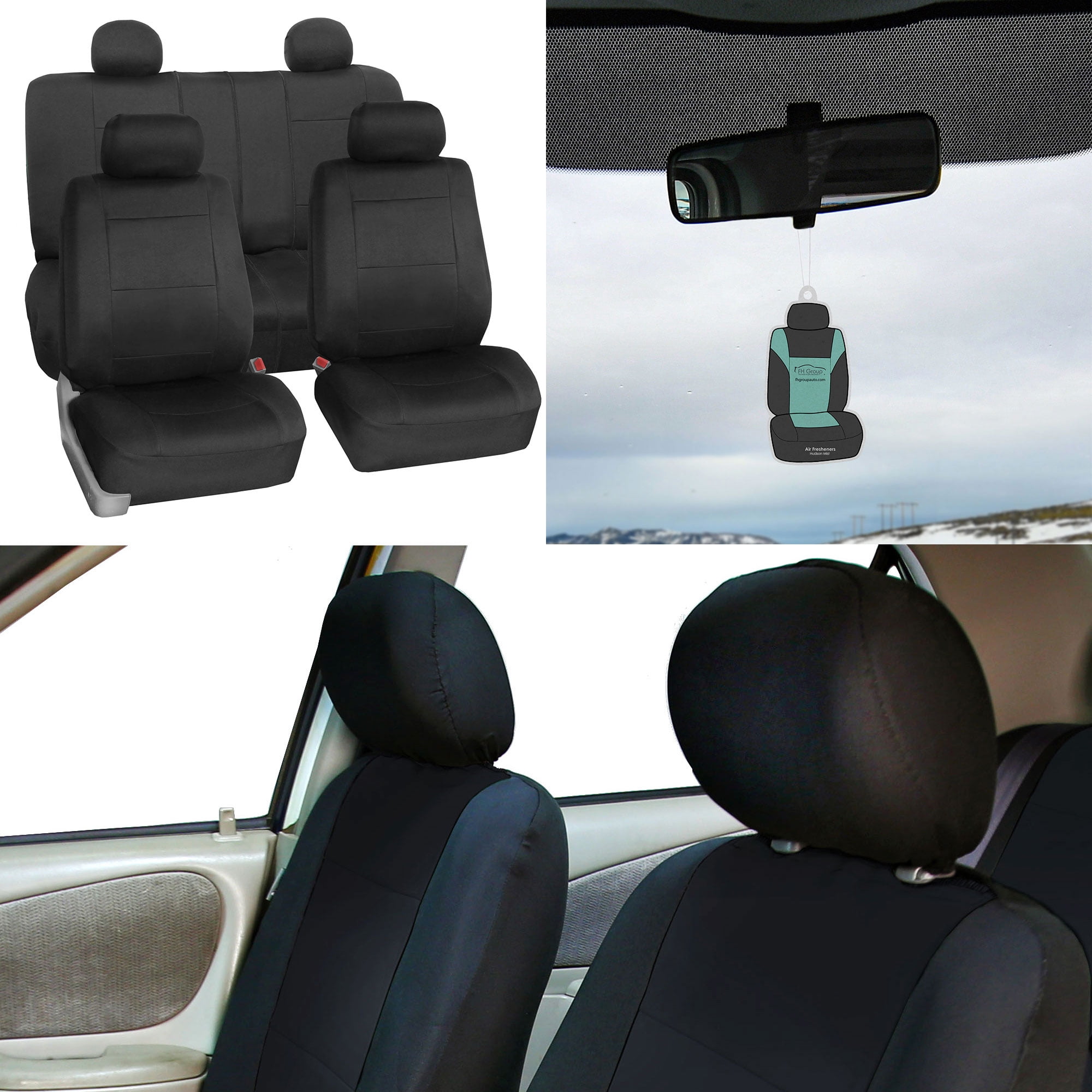 FH Group Car Seat Covers Full Set Black Neoprene - Universal Fit ...