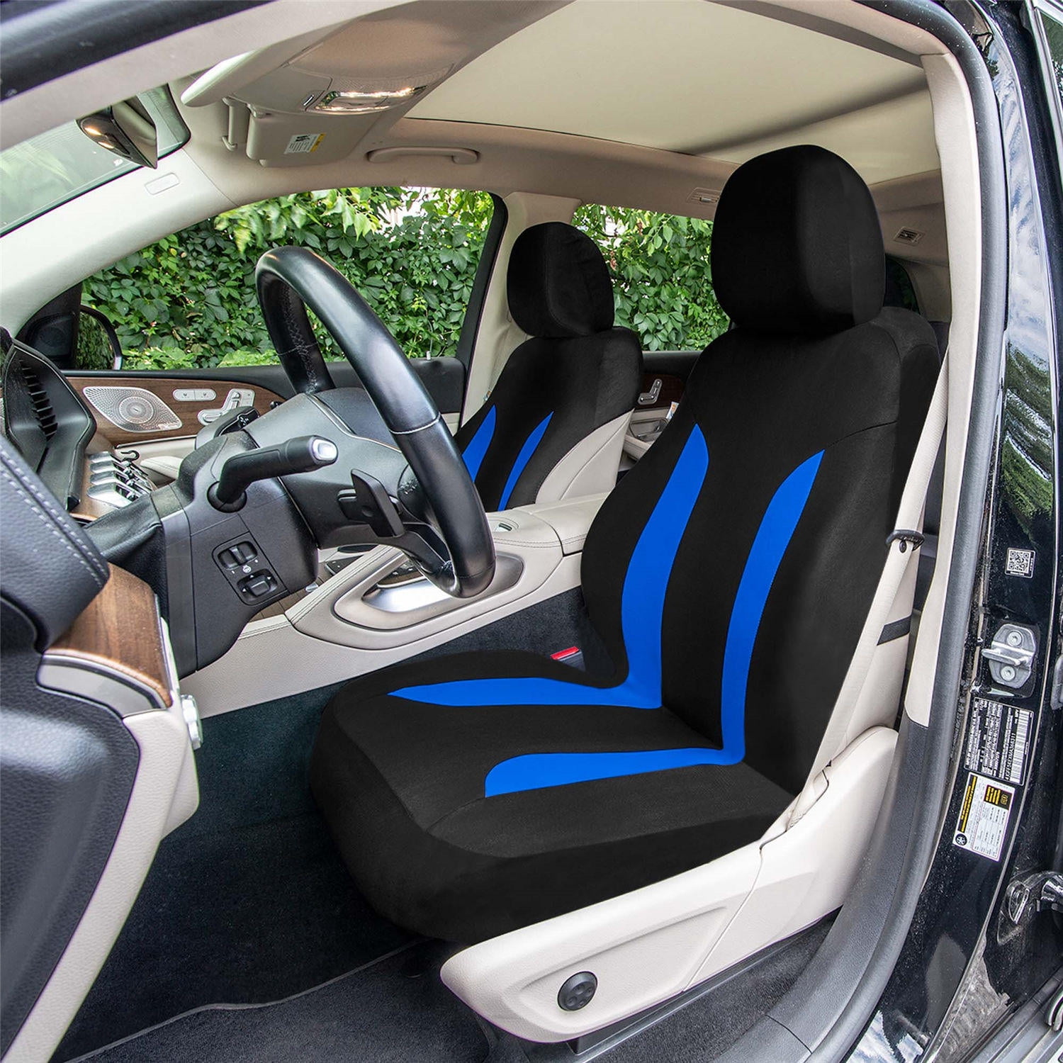 FH Group Chic Flat Cloth Car Seat Cover, Universal Blue Full Set with ...