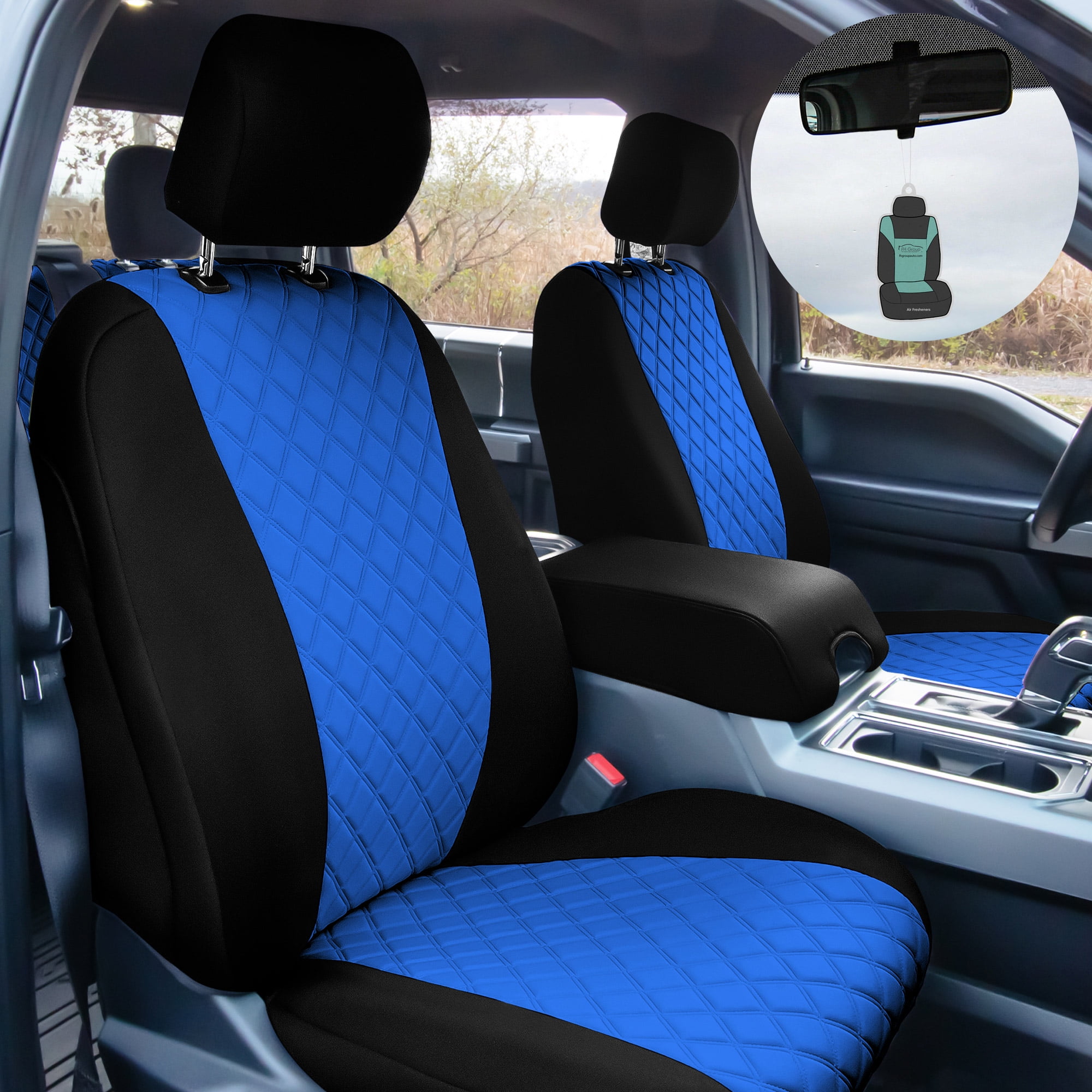 FH Group Custom Fit Neoprene Car Seat Cover for 2021 2023 Ford F 150 F 250 F 350 F 450 Blue Front Set Seat Covers with Air Freshener
