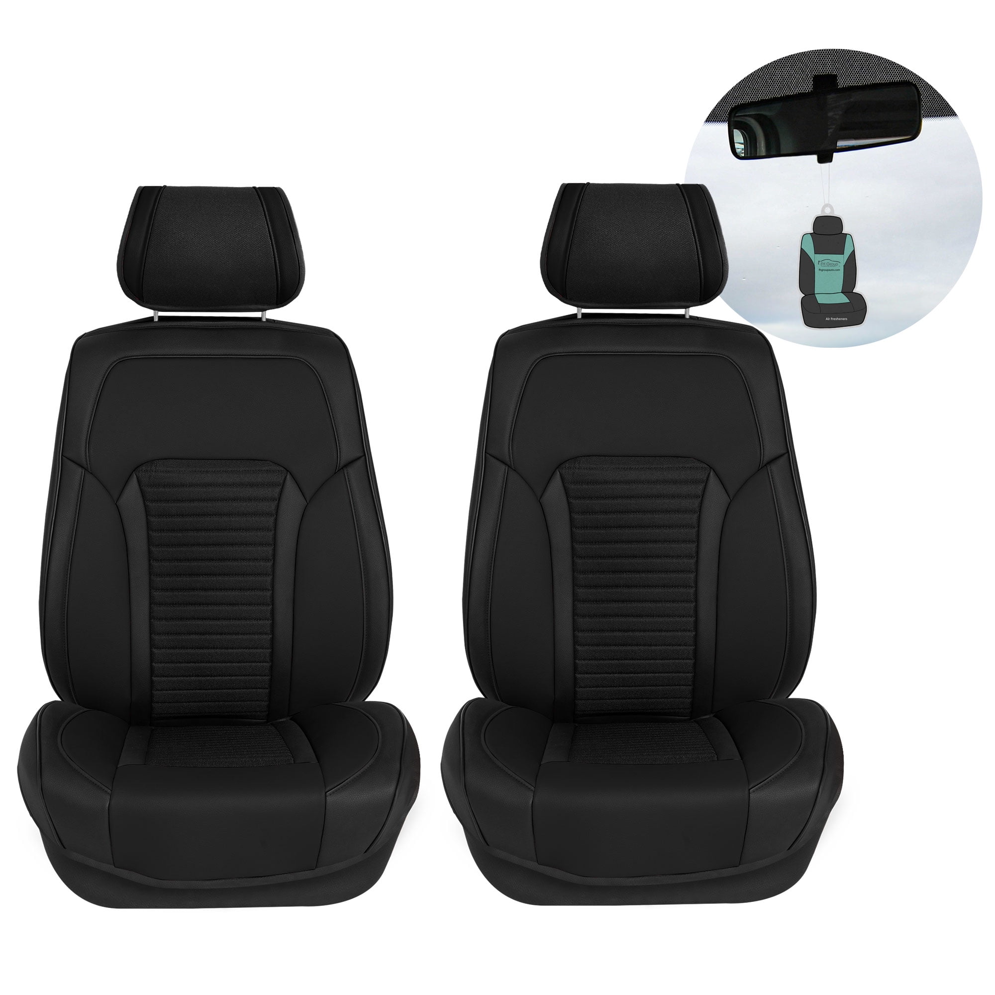 Fh Group Faux Leather Car Seat Cover Universal Front Set Black Seat
