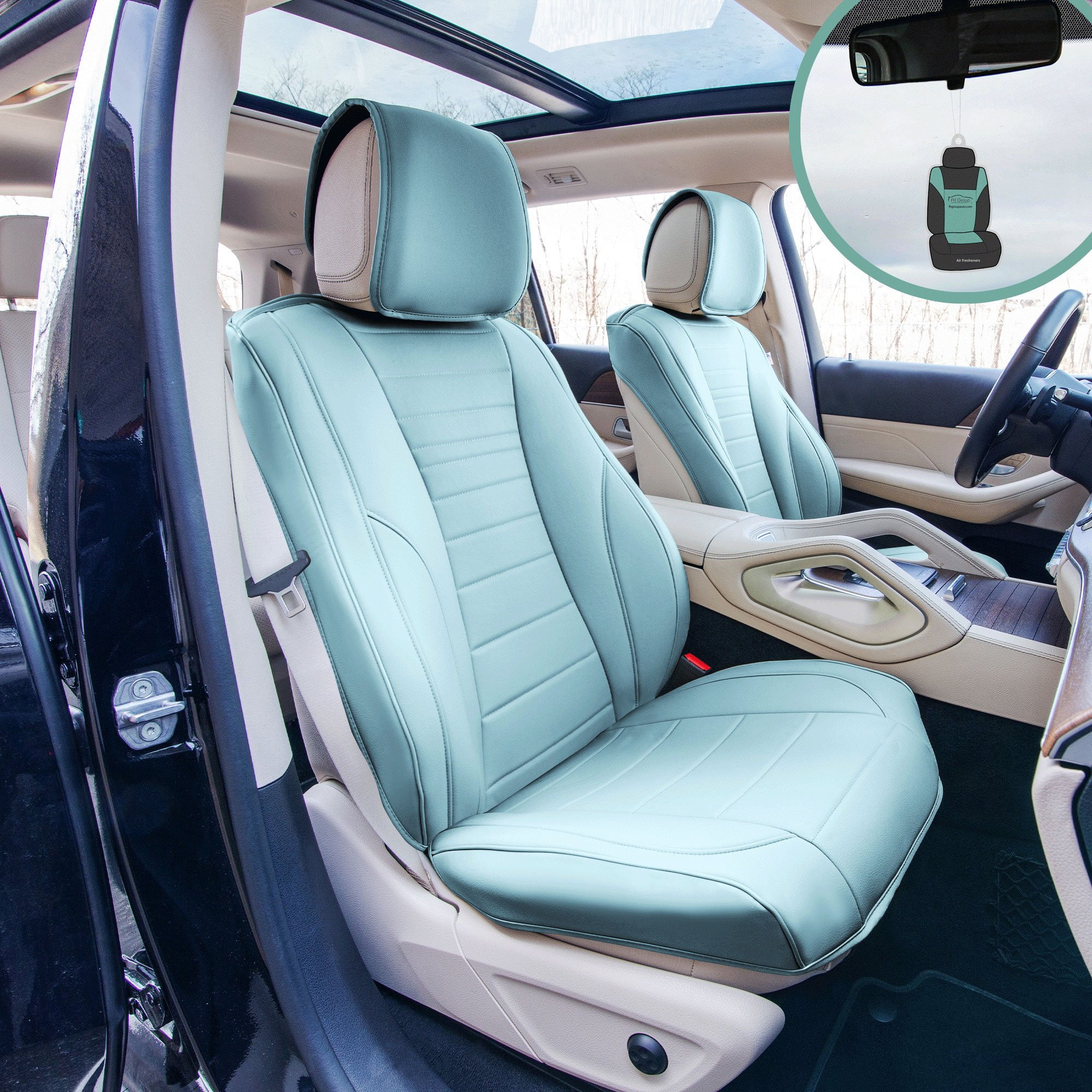 FH Group Faux Leather Car Seat Covers, Universal Fit Front Set Blue ...