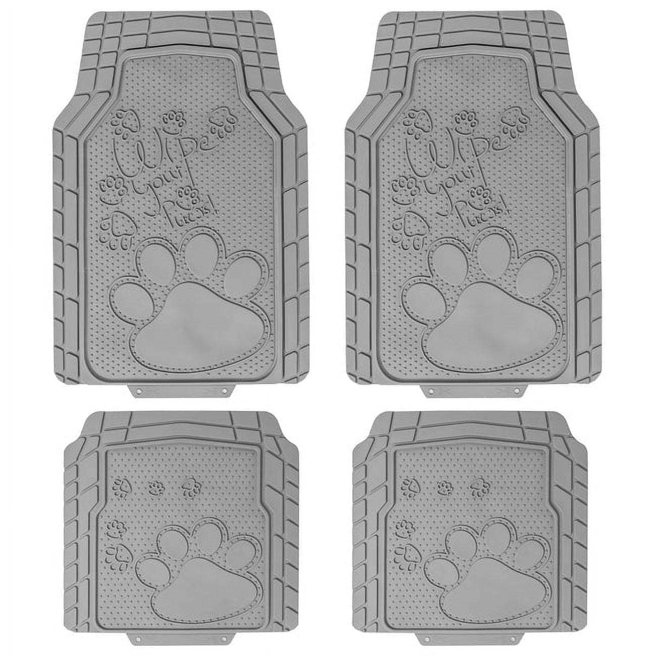 FH Group Heavy Duty Rubber 4 Piece Car Floor Mats, Universal Beige Paw ...