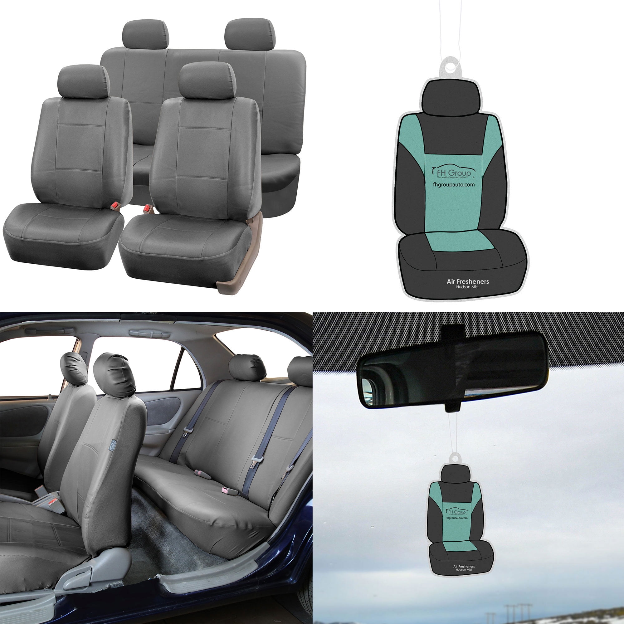 FH Group PU Leather Universal Full Set Car Seat Covers Gray with Air ...
