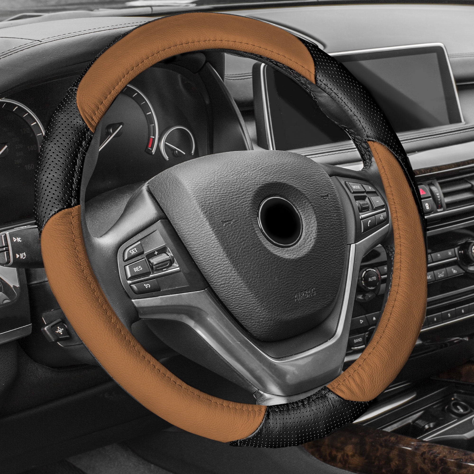 FH Group Perforated Genuine Leather Steering Wheel Cover Fits 14.5 ...