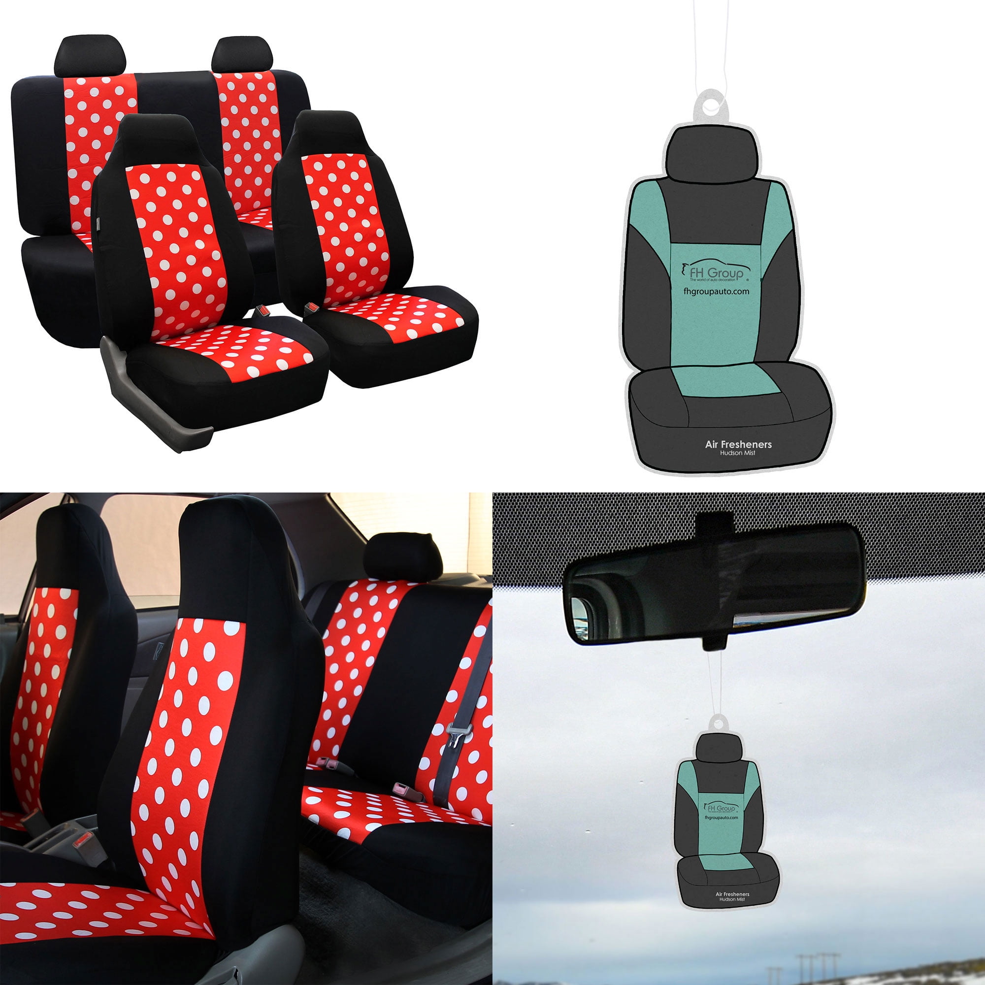 FH Group Polka Dot Redblack Flat Cloth Full Set Car Seat Cover with Air ...