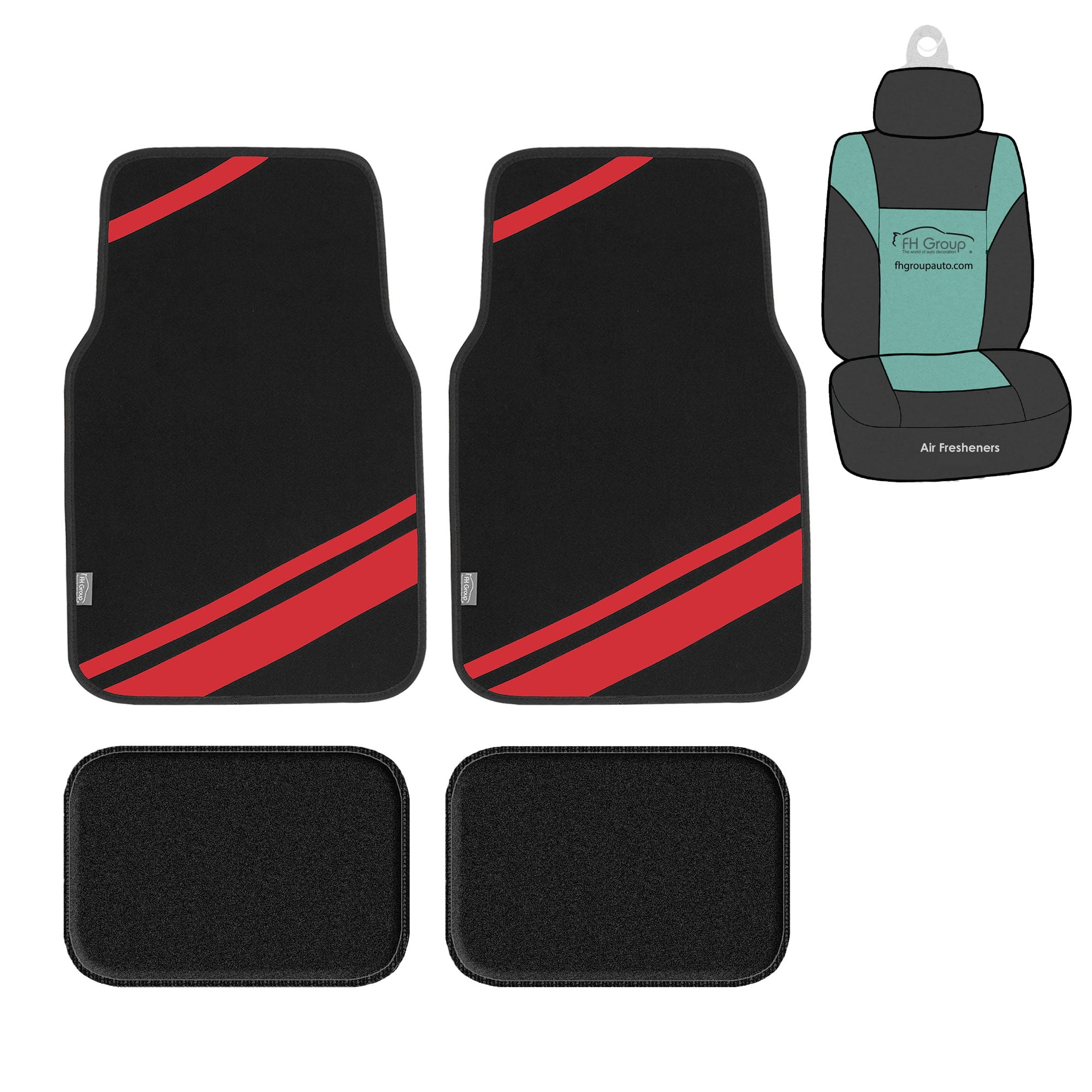 FH Group Red Car Floor Mats 4pc Set with Air Freshener, Universal Fit ...