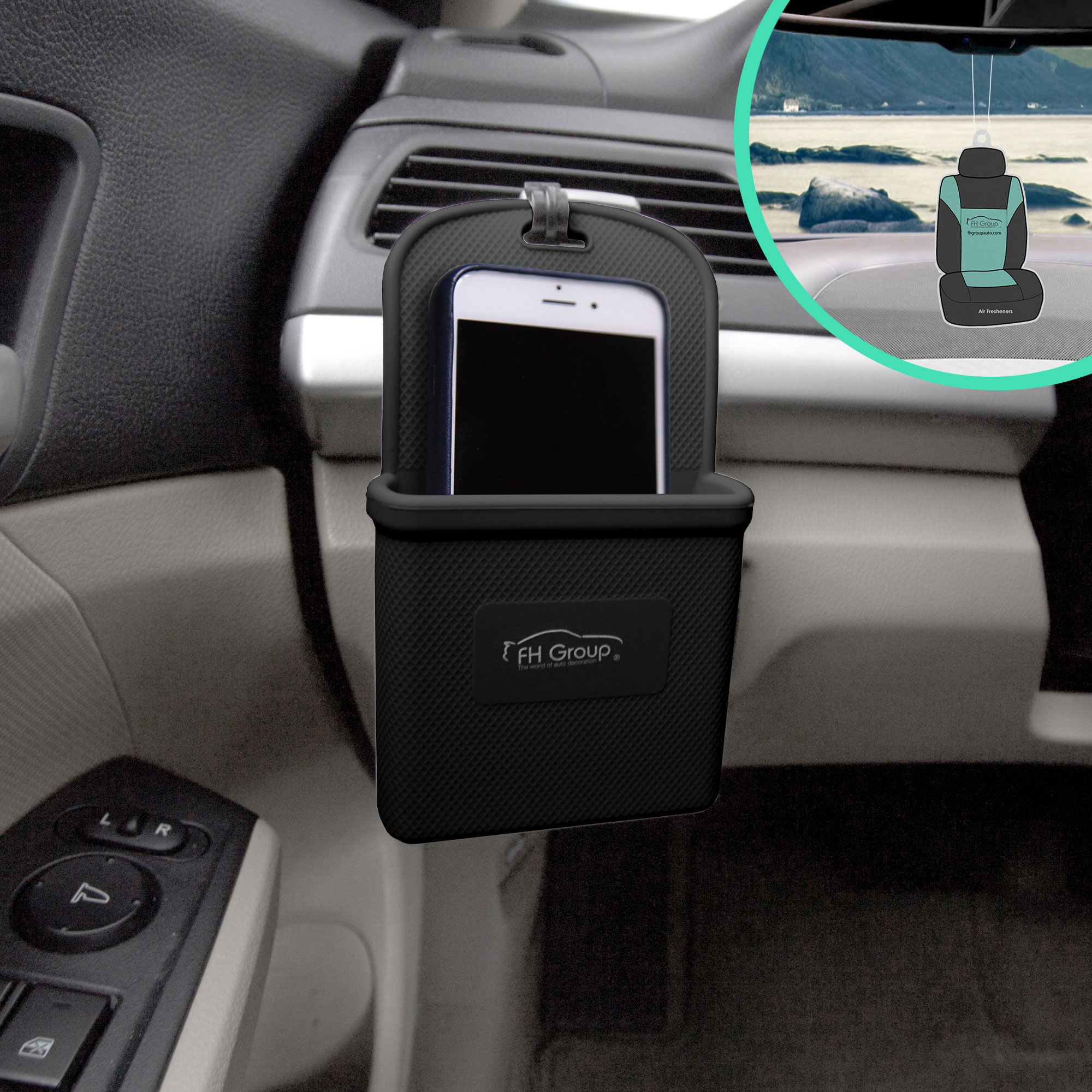 FH Group Silicone Black Phone Holder 1 in x 4 in with Air Freshener ...