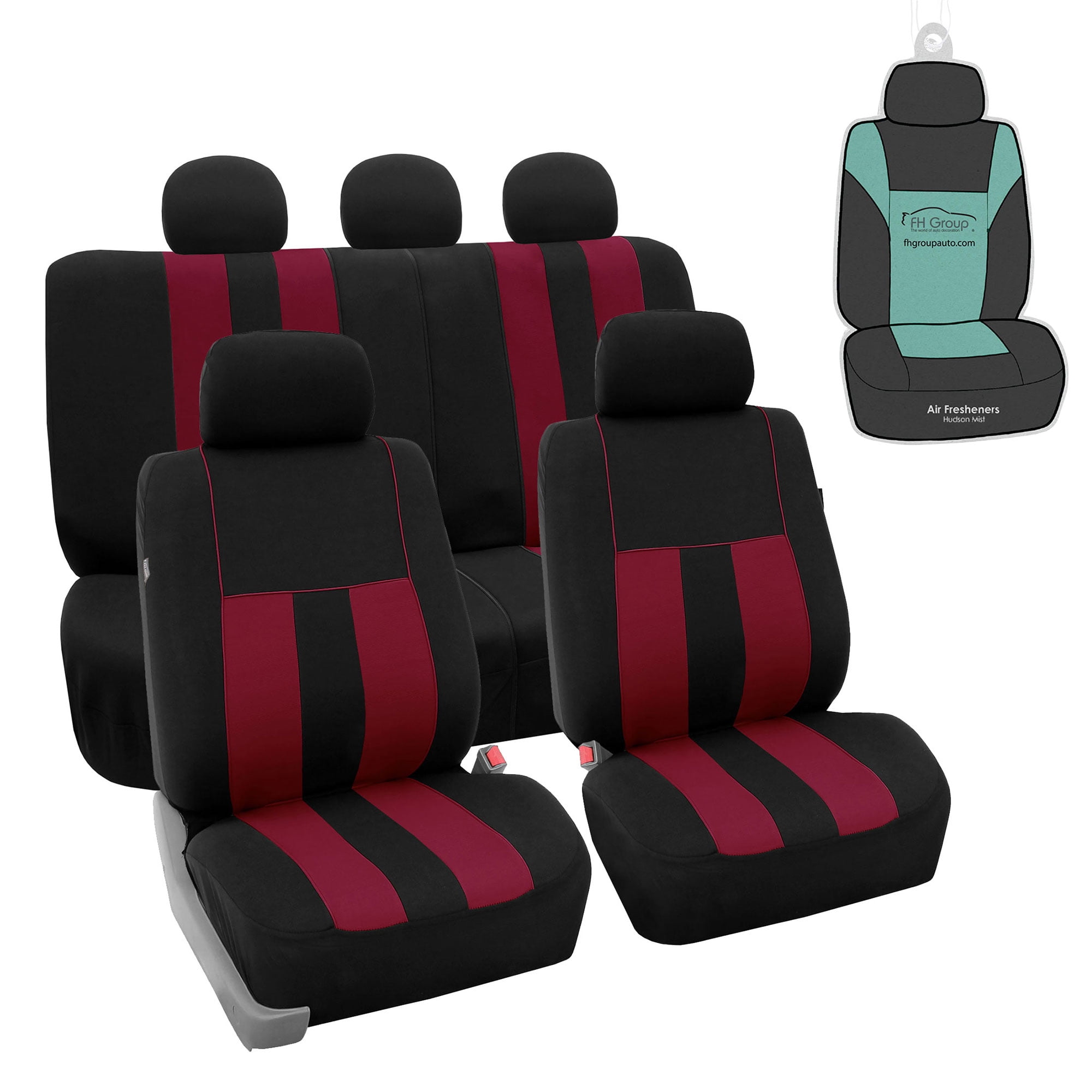 FH Group Striped Polyester Fabric Car Seat Cover, Universal Burgundy ...