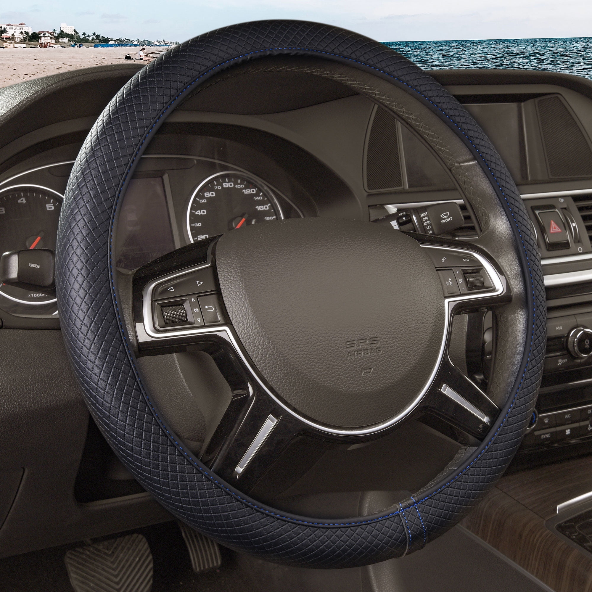 FH Group Ultra Comfort Leatherette Flexible Steering Wheel Cover Blue ...
