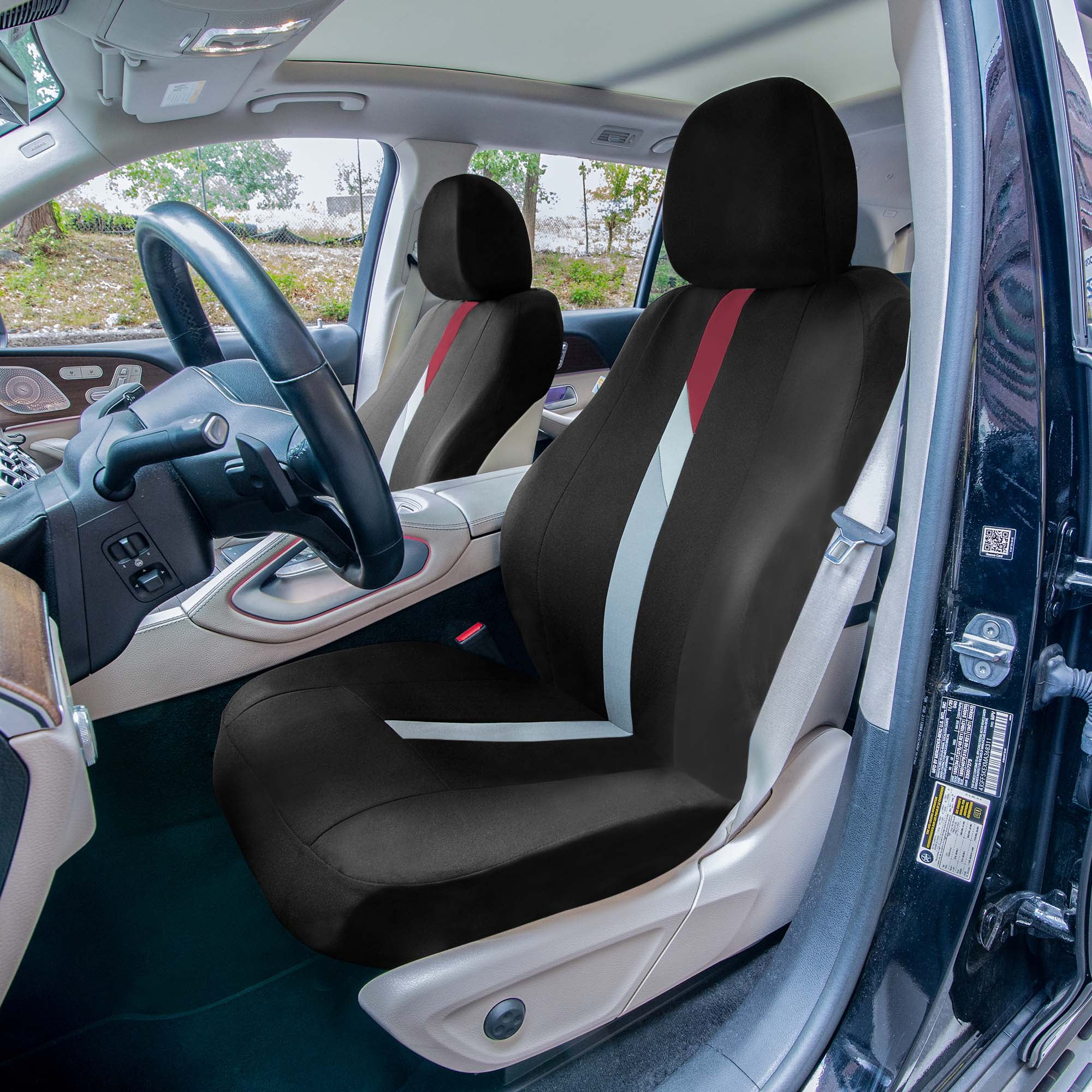 FH Group Universal Fit Burgundy Car Seat Covers, Minimalist Flat Cloth Seat Protector for Trucks ...