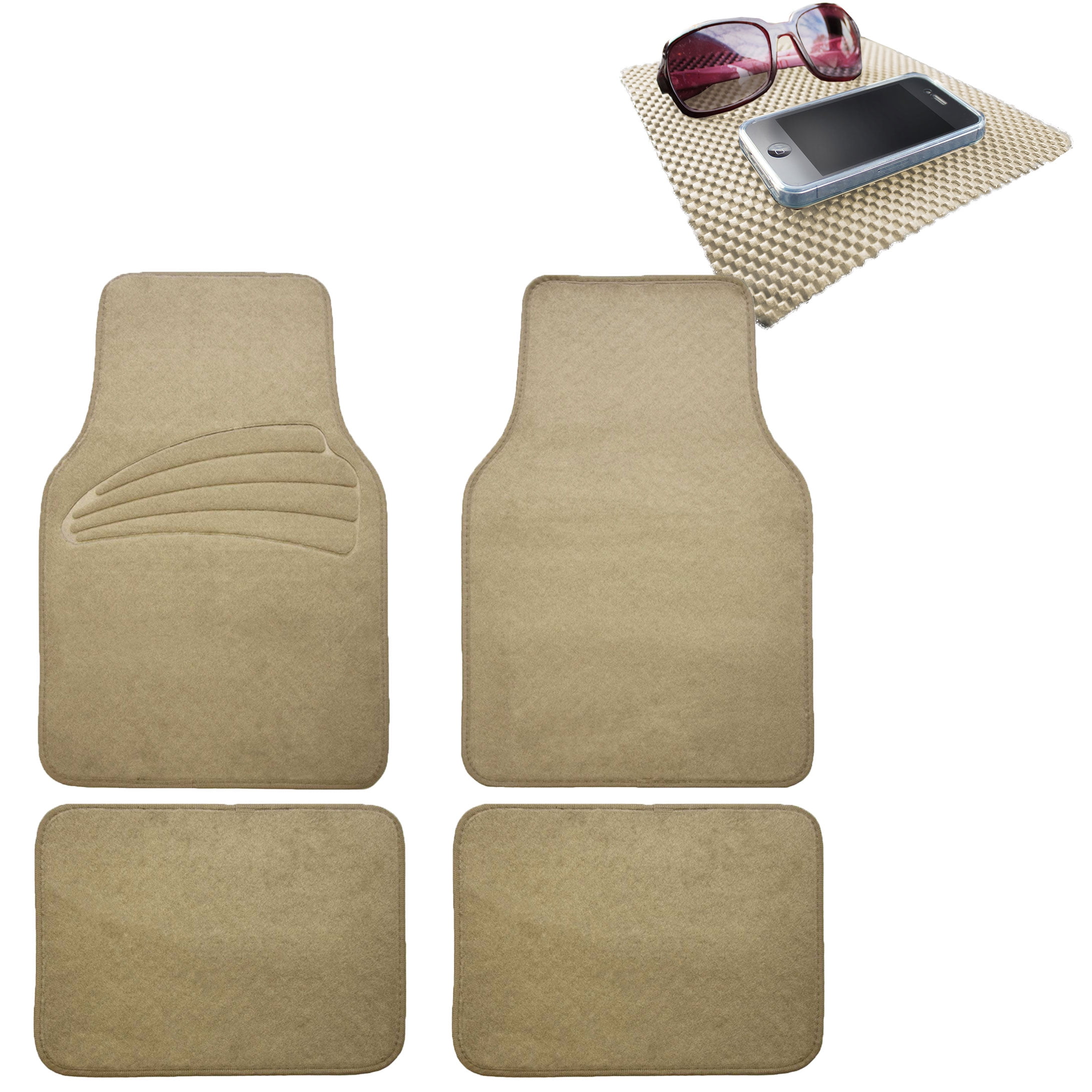FH Group Universal Fit Carpet Car Floor Mats Beige 4pcs w/ Dash Mat ...