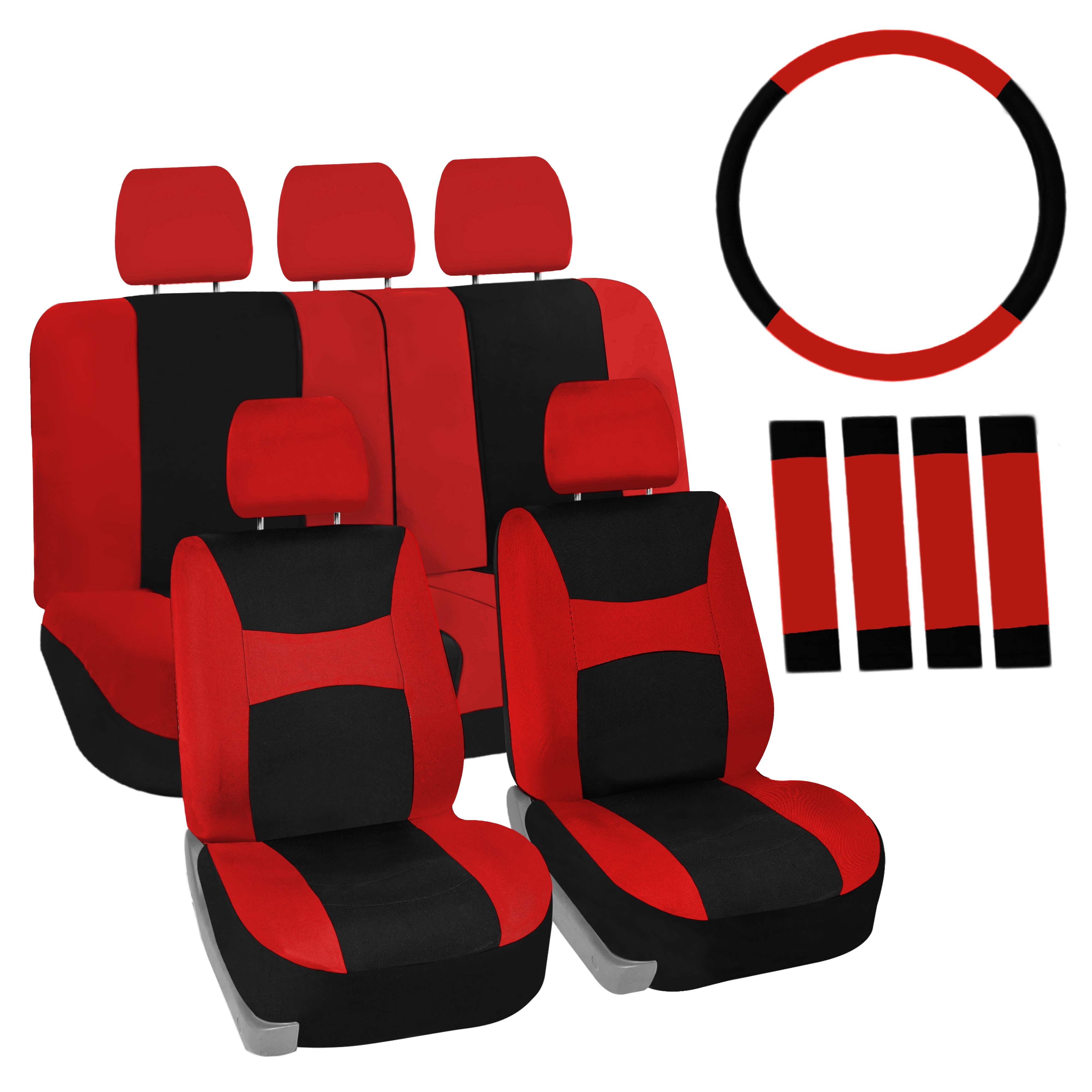 FH Group Universal Fit Durable Cloth Car Seat Covers Set with Extras ...