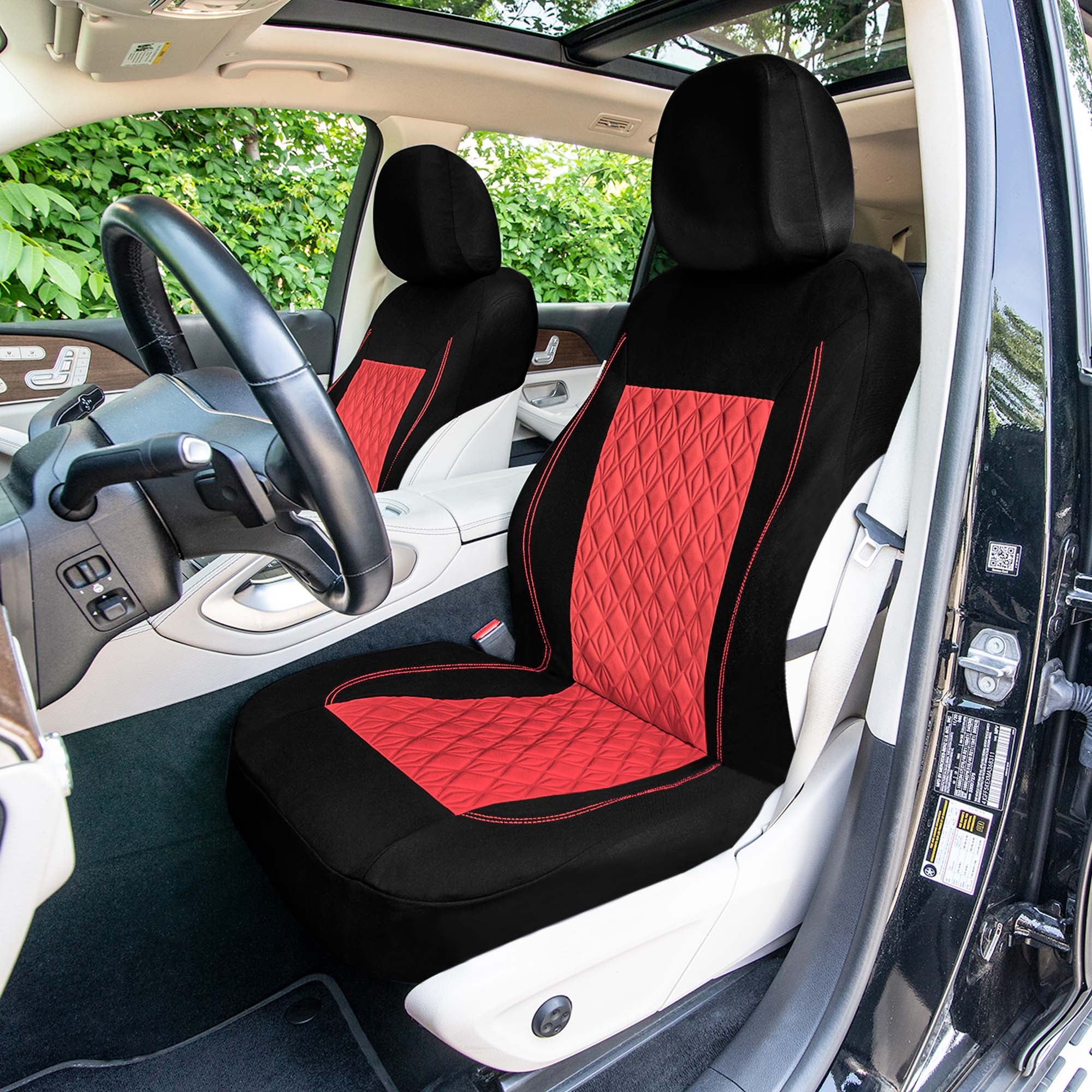 FH Group Universal Fit Red Car Seat Covers, Diamond Stitched Flat Cloth ...