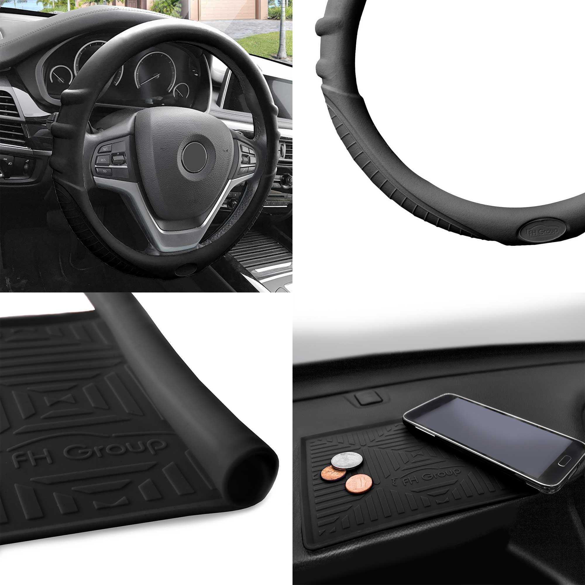 FH Group Universal Fit Silicone Steering Wheel Cover Grip Marks w ...