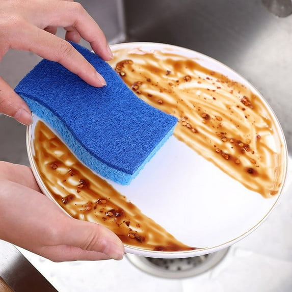 FHBVT 6Pc Wood Pulp Dishwashing Sponge Blue Scouring Cloth Double-Layer ...